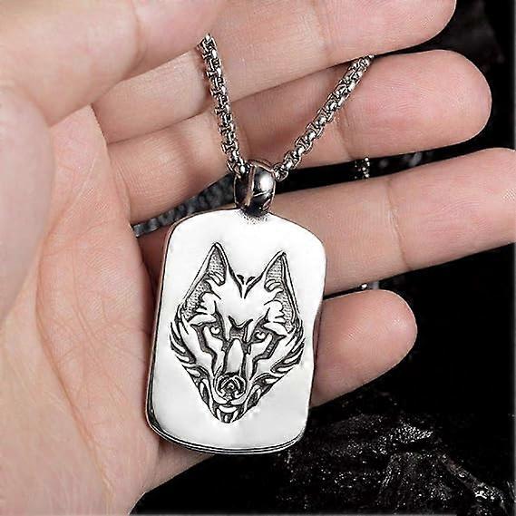 Wolf Tag Necklace for Men, Norse Viking Wolf Head Pendant Necklace with ...