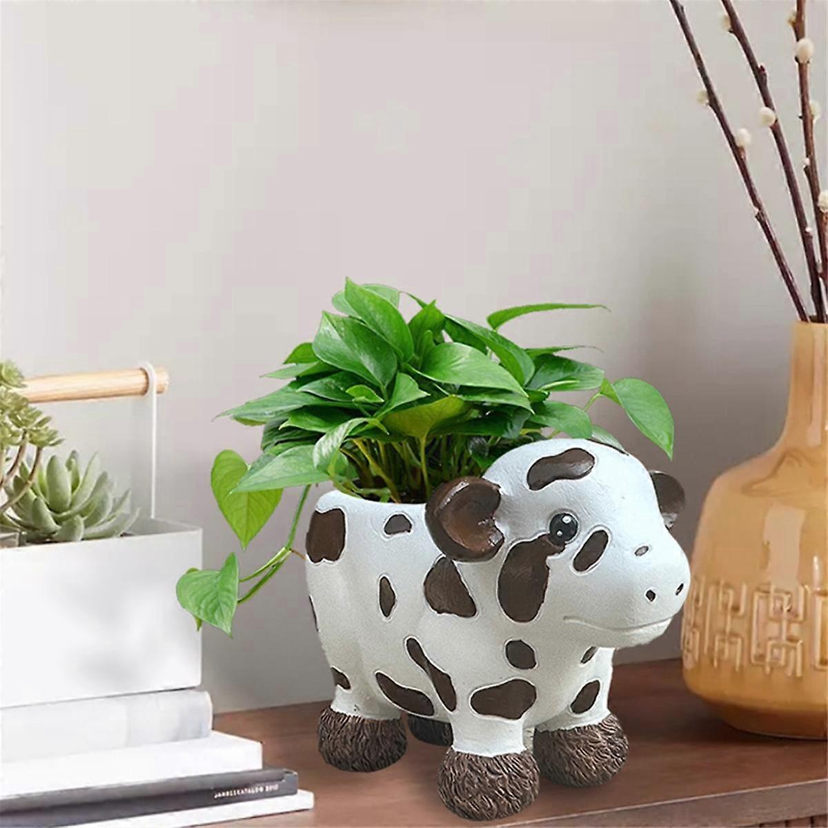 Cow Flower Pot Indoor Plant Spot Vase Desktop Resin Flower Pot Dining ...