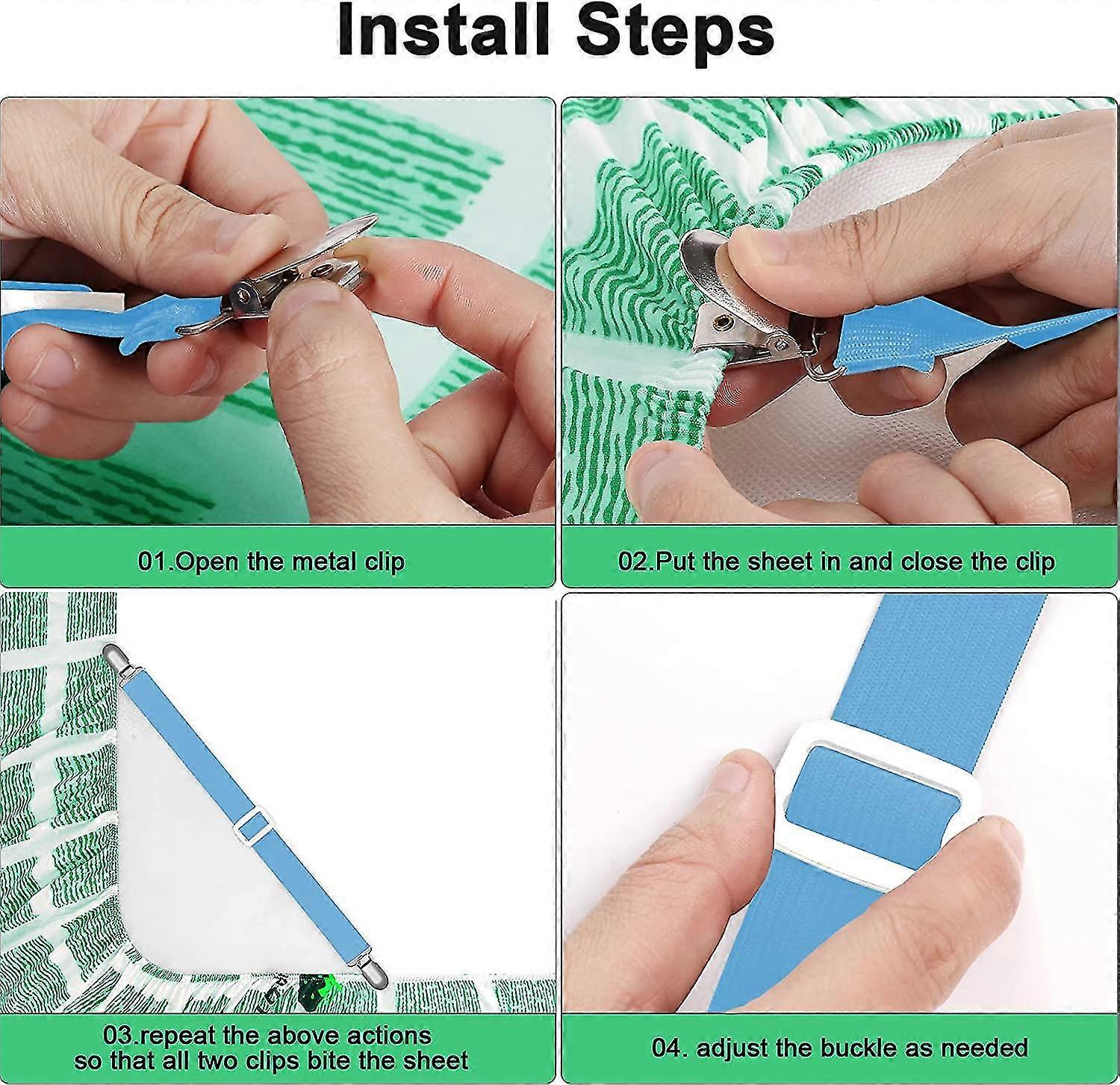 Bed Sheet Holder Straps, Corner Sheet Clips, Elastic Adjustable Sheet ...