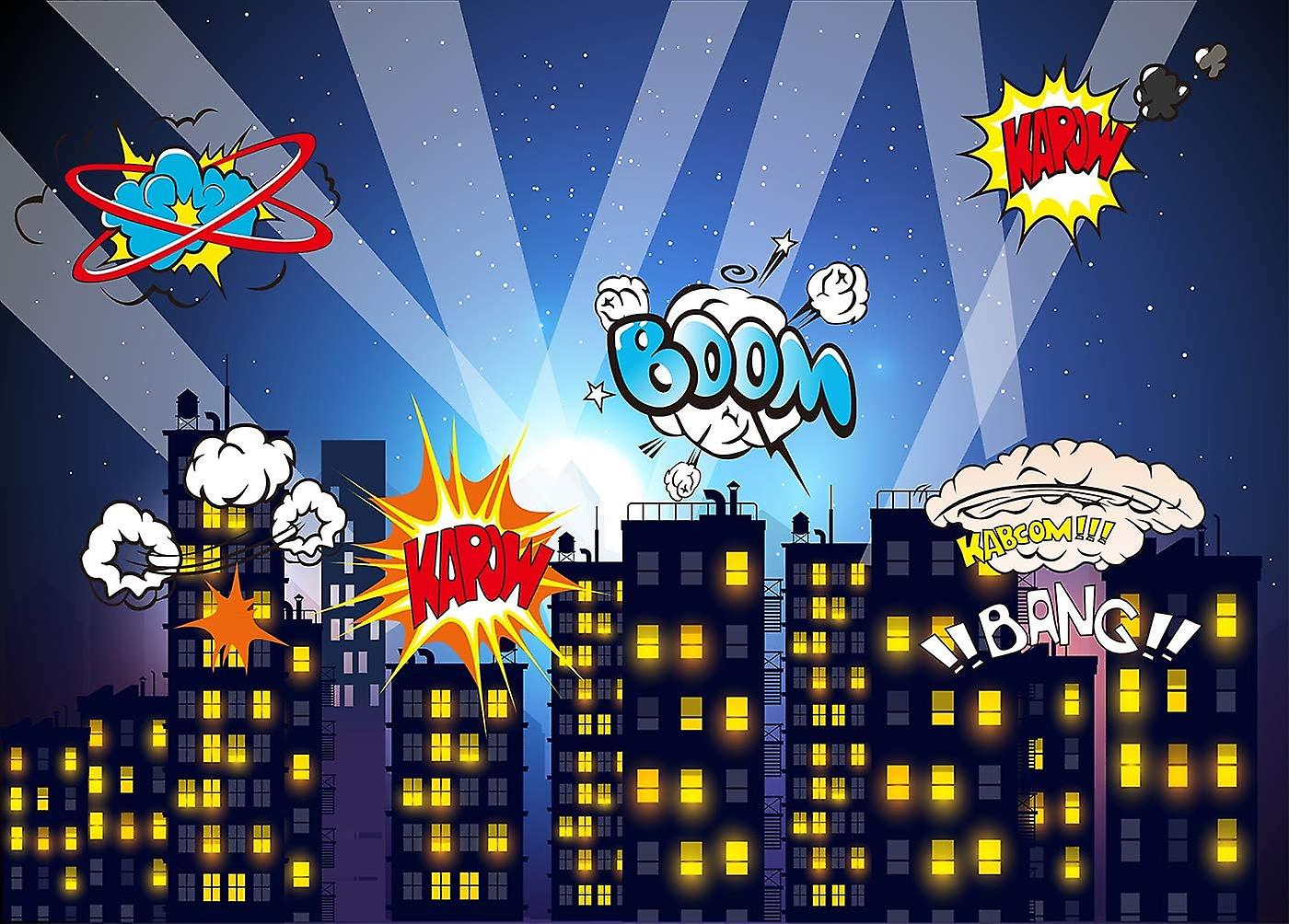 Superhero Cityscape Theme Backdrop Night Scene Comics Style Building ...