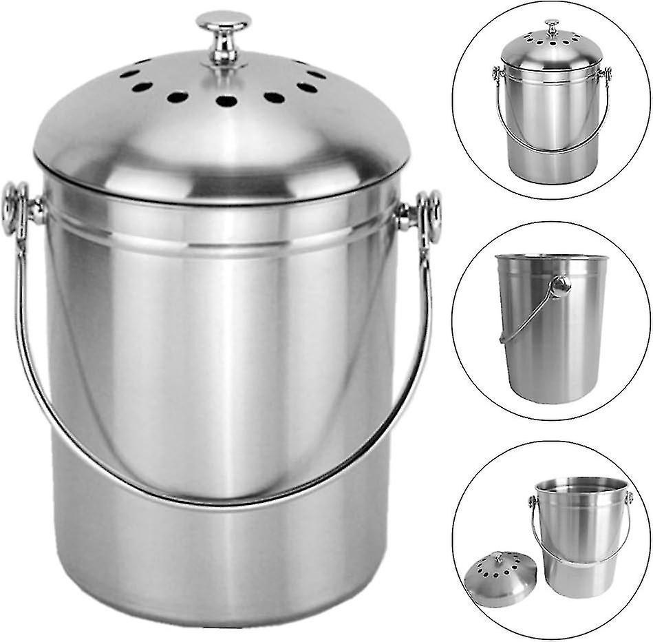 5l Stainless Steel Compost Bucket Kitchen Countertop Compost Bin ...
