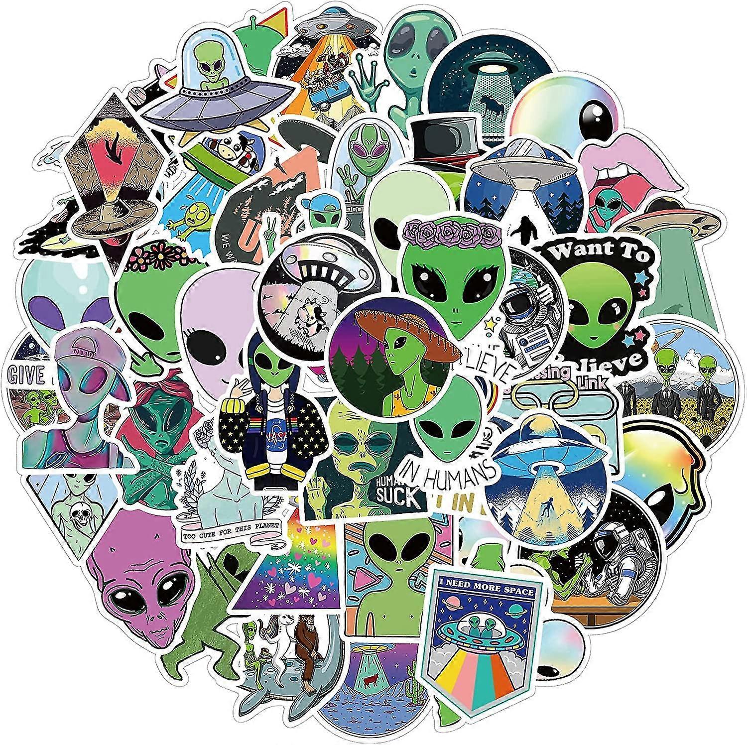 Alien Themed Stickers 50 Sheets, Cool Ufo Vinyl Decal, Waterproof ...