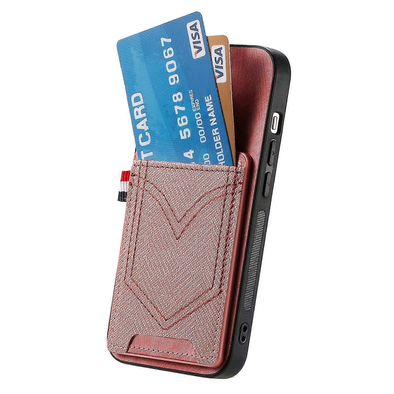 For iPhone 16 Pro Phone Case Retro Jean Cloth Texture Leather TPU Card ...