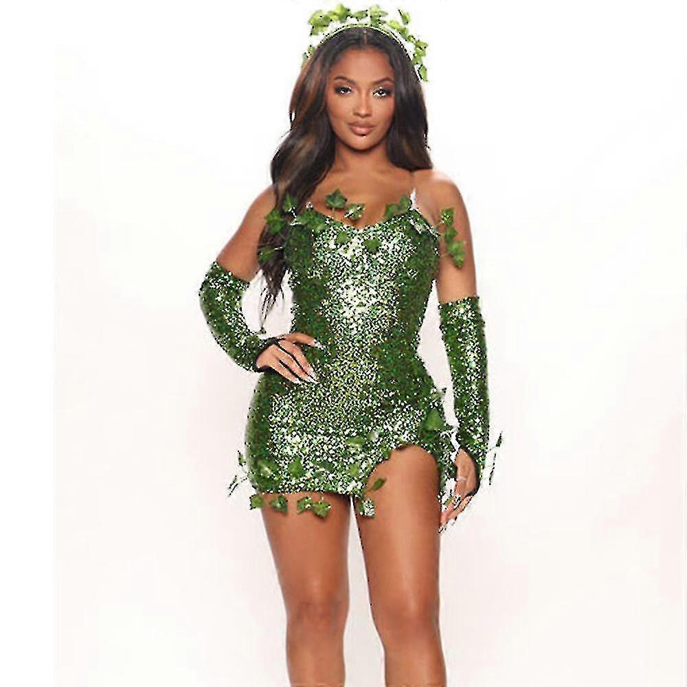 Halloween Villain Poison Ivy Cosplay Costume Fancy Dress For Women Carnival Party Sequin Dress ...