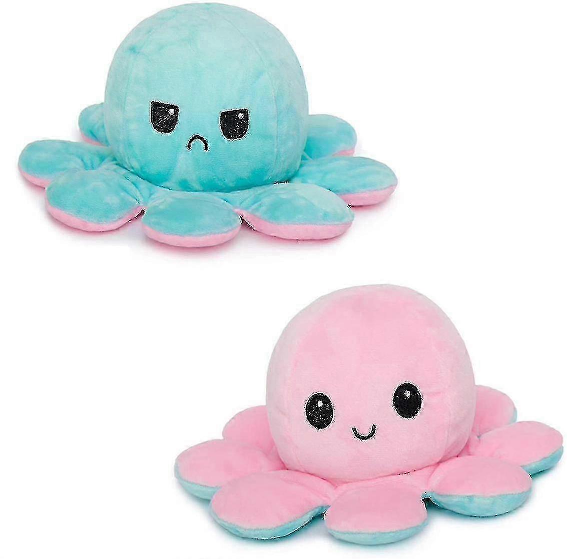 Plush Octopus Reversible Cute Flip Soft Toy Gift Happy Sad Pink Blue ...
