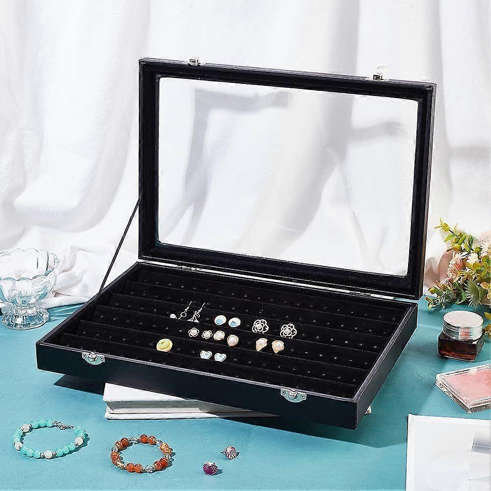 Velvet Earring Organizer with Clear Lid Black Velvet Jewelry Box ...