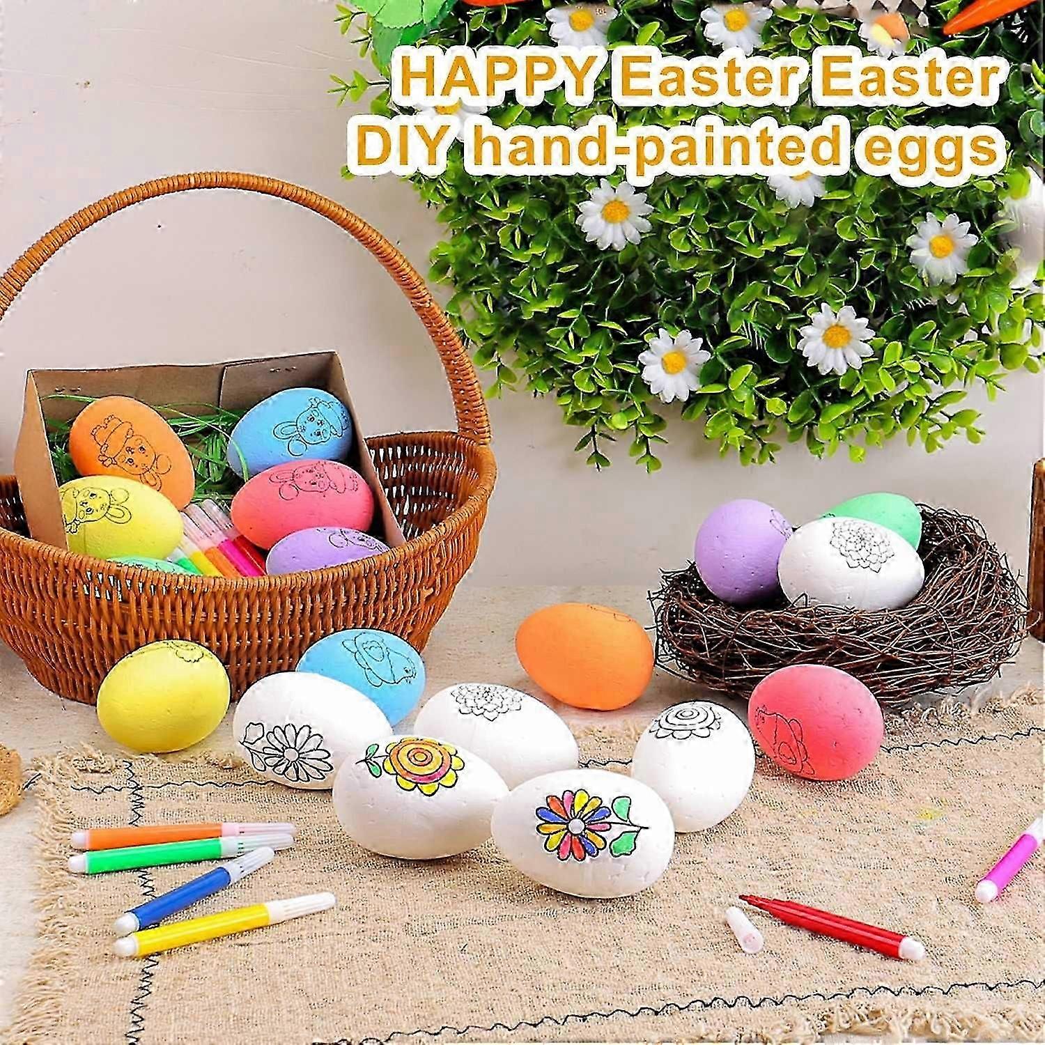 6Pcs DIY Easter Egg Painting Kit with 6 Colorful Pens Paintable Rabbit ...