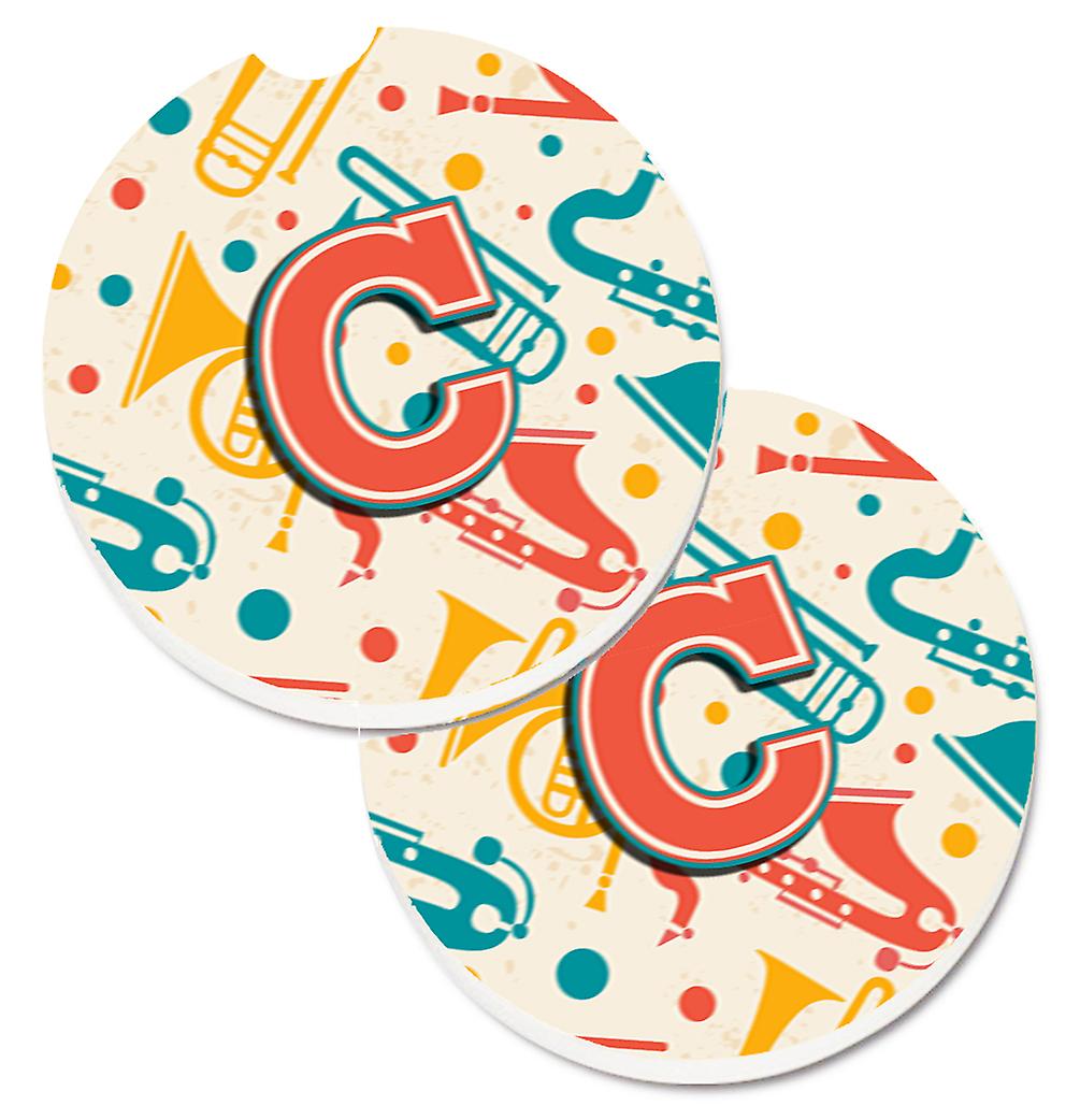 Letter C Retro Teal Orange Musical Instruments Initial Set of 2 Cup ...