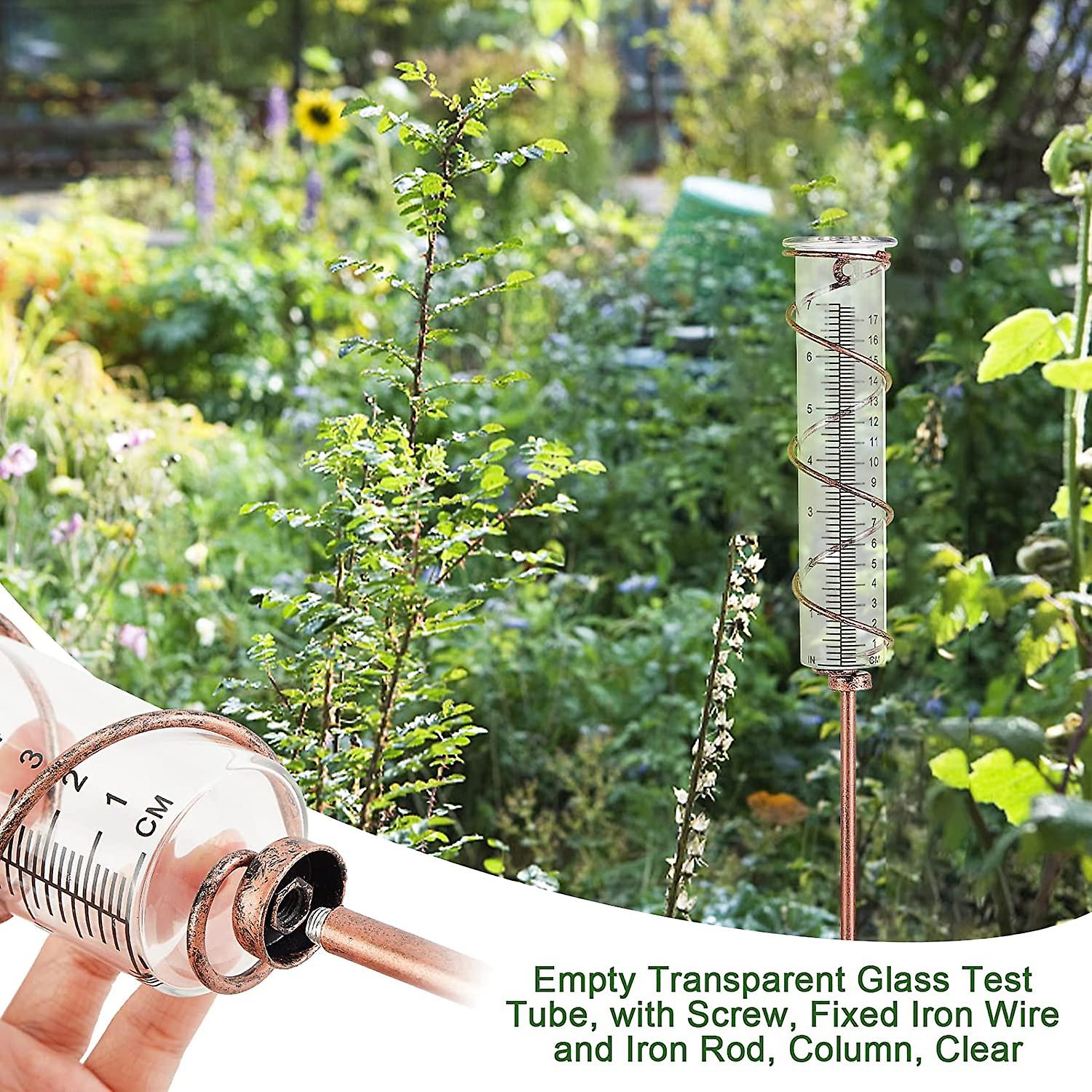 17cm Capacity Glass Spiral Rain Gauge Garden Rain Gauge with Metal ...