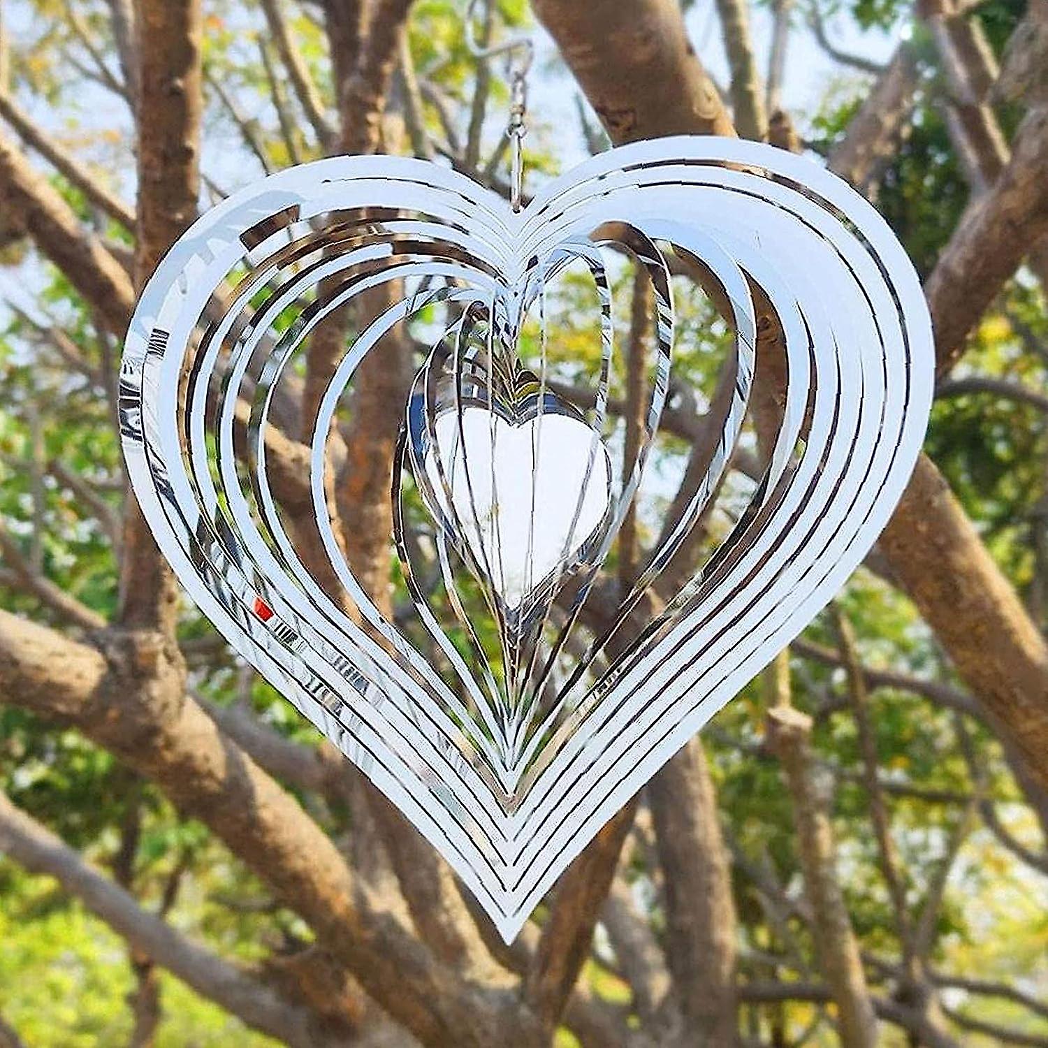 Outdoor heart-shaped wind chimes, metal rotating wind chimes, stainless ...