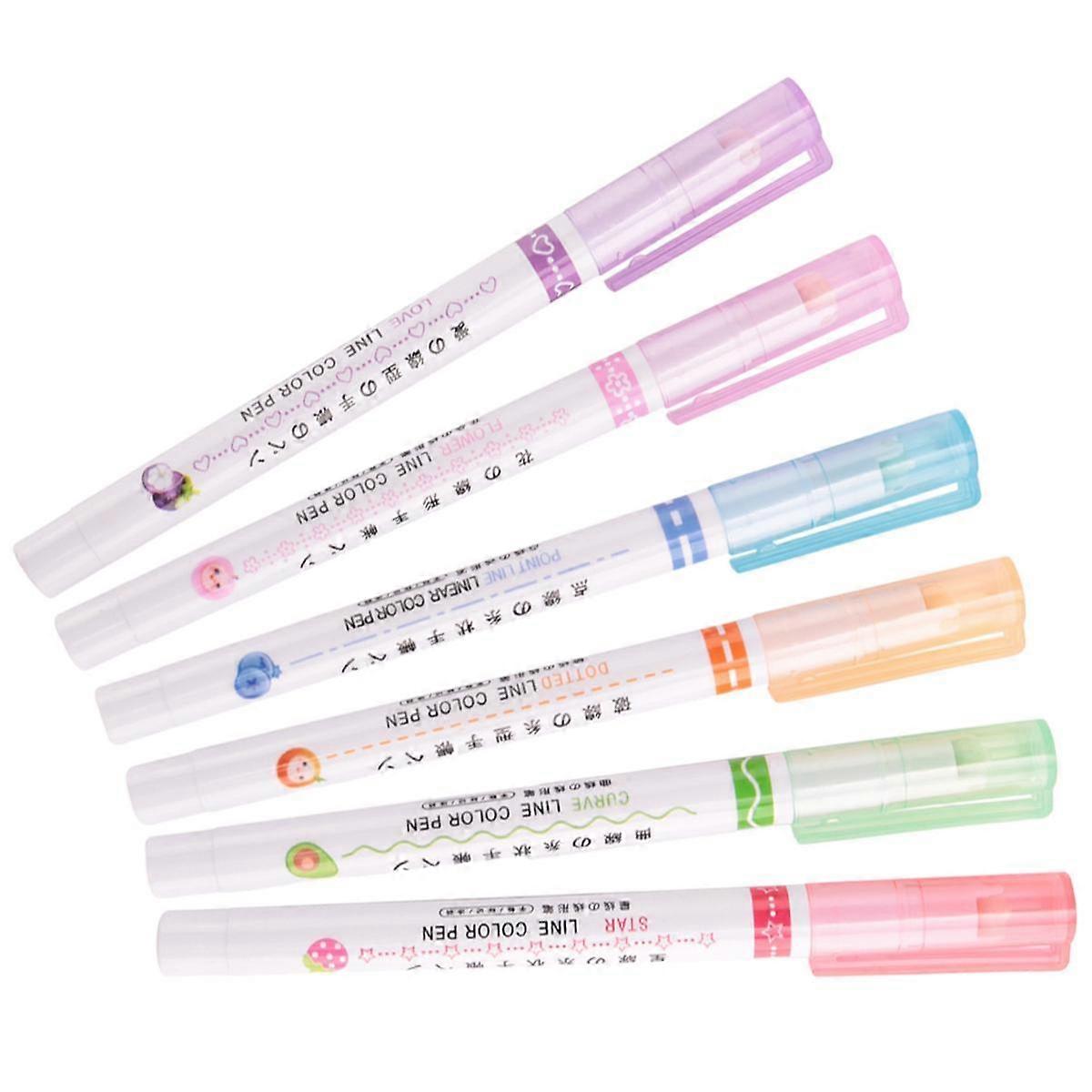 6 Piece Curve Highlighter Set with 6 Different Curve Shape Tip Pens ...