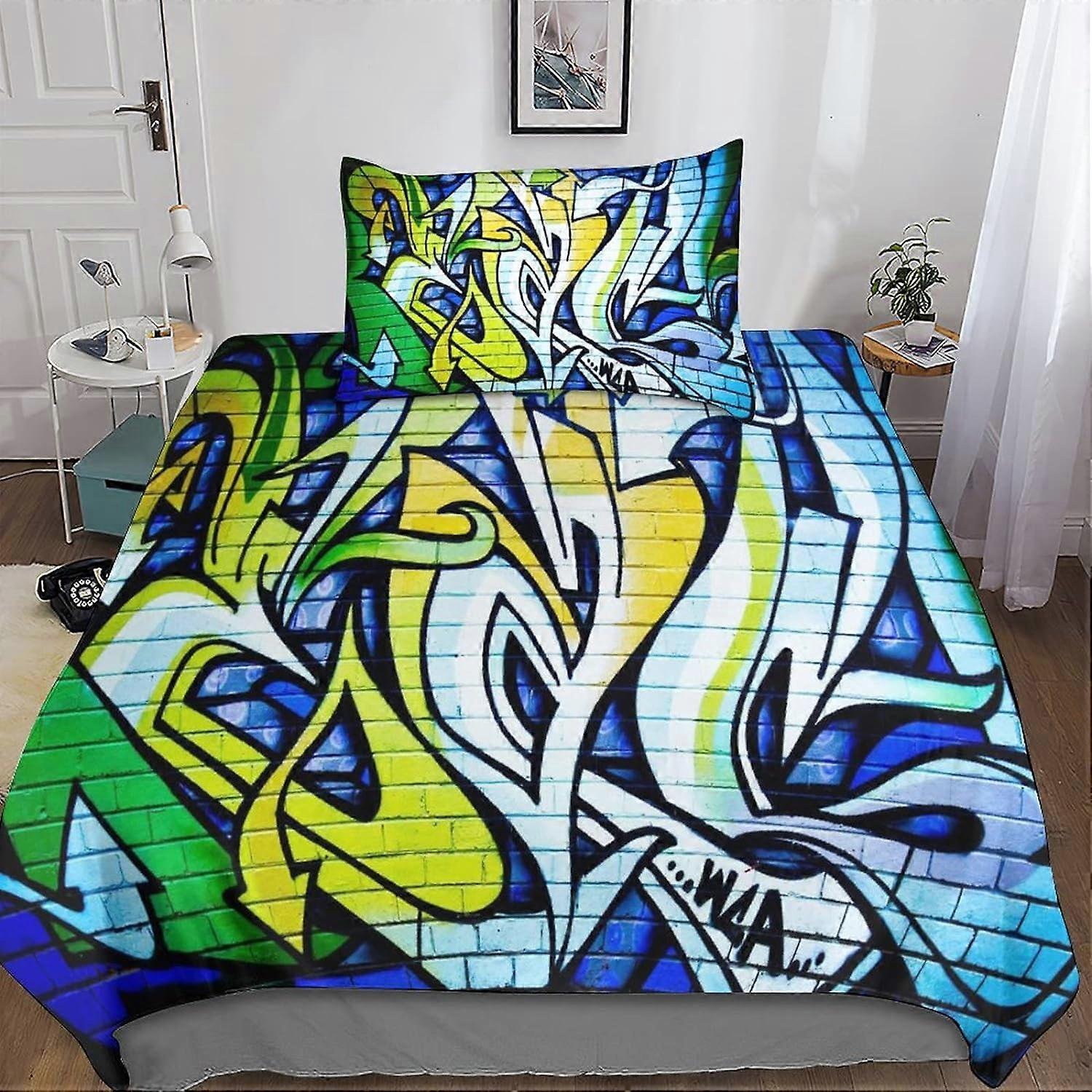 Graffiti sengetøy sett med dynetrekk 3D street art dynetrekk og putevar ...