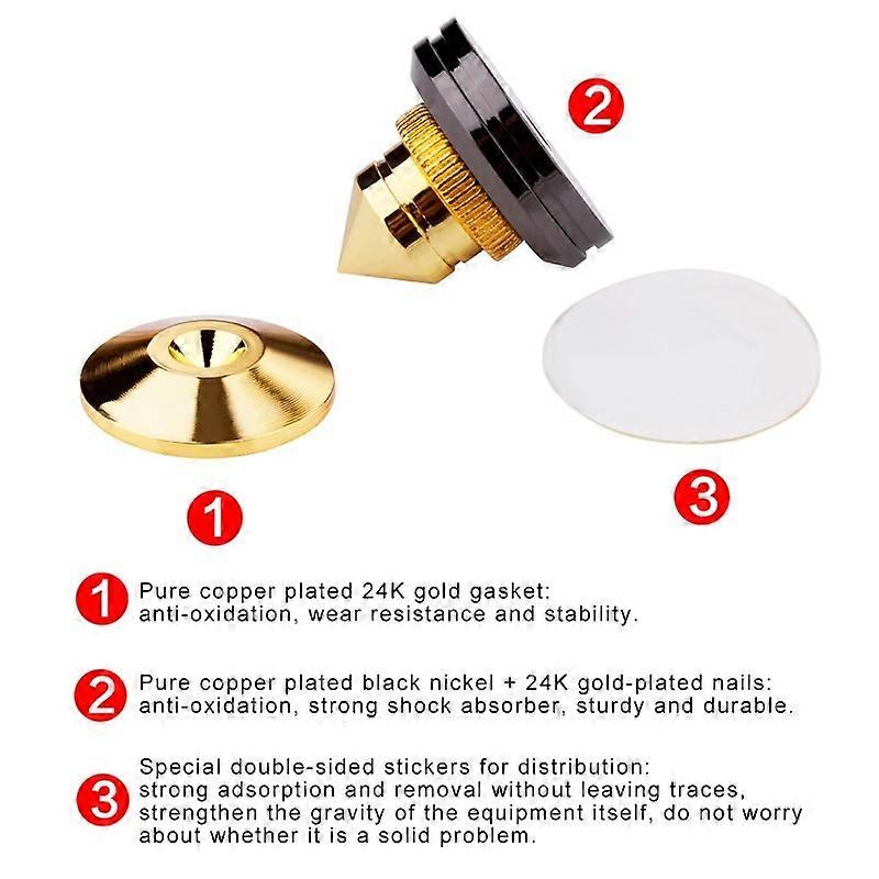4 Set Gold Speaker Spike with Floor Discs Stand Foot Isolation Spikes ...