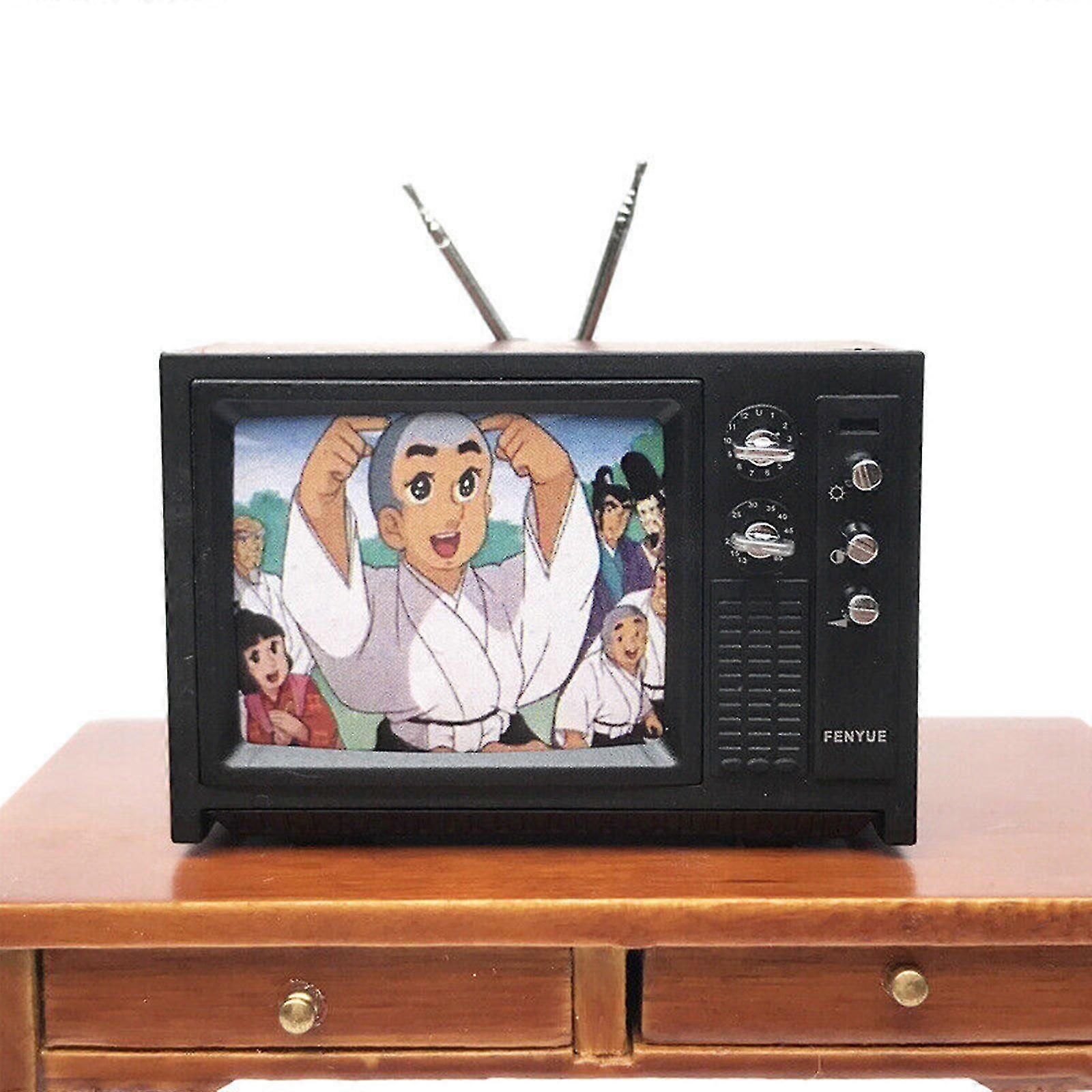 Miniature 1/12 Vintage Tv Mini Television Set Dollhouse Furniture ...