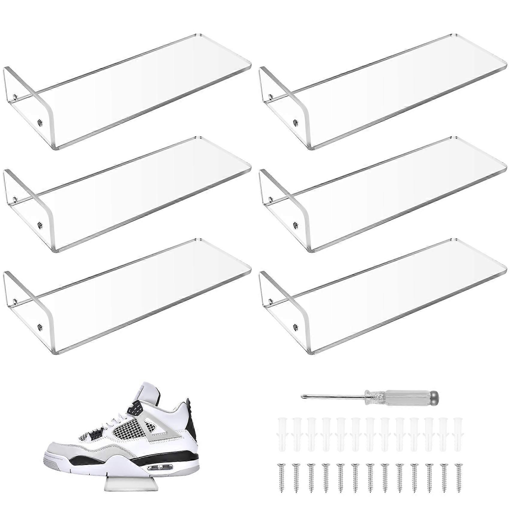 6 Pack Acrylic Floating Sneaker Shelves Clear Shoe Display Stand Room ...