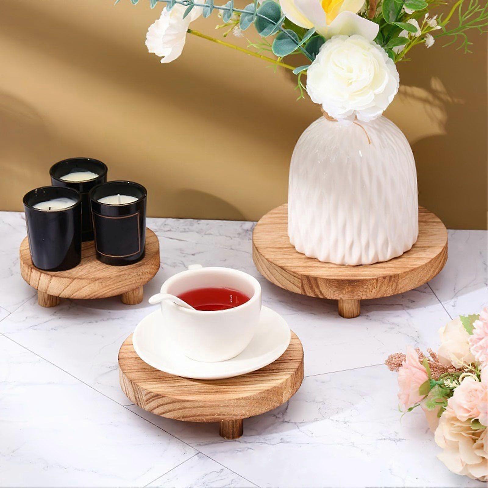3Pcs/Set Wooden Coffee Mug Holder Decorative Round Stool Pedestal ...