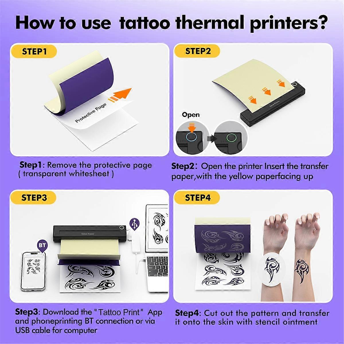 A4 Portable Printer Wireless Thermal Bluetooth Tattoos Printer Mini ...