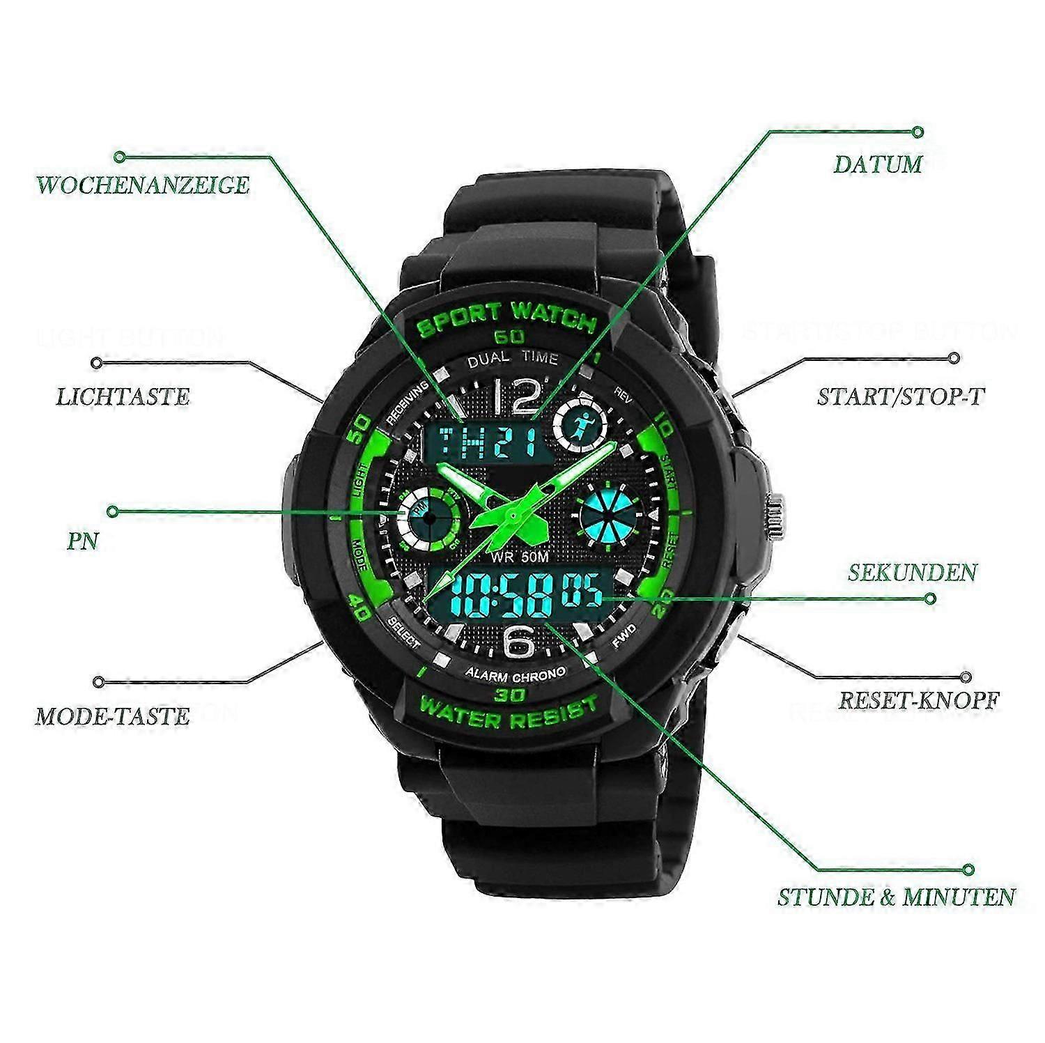 Waterproof Kids Digital Watch - Shockproof Dual Time Zone/Alarm for ...