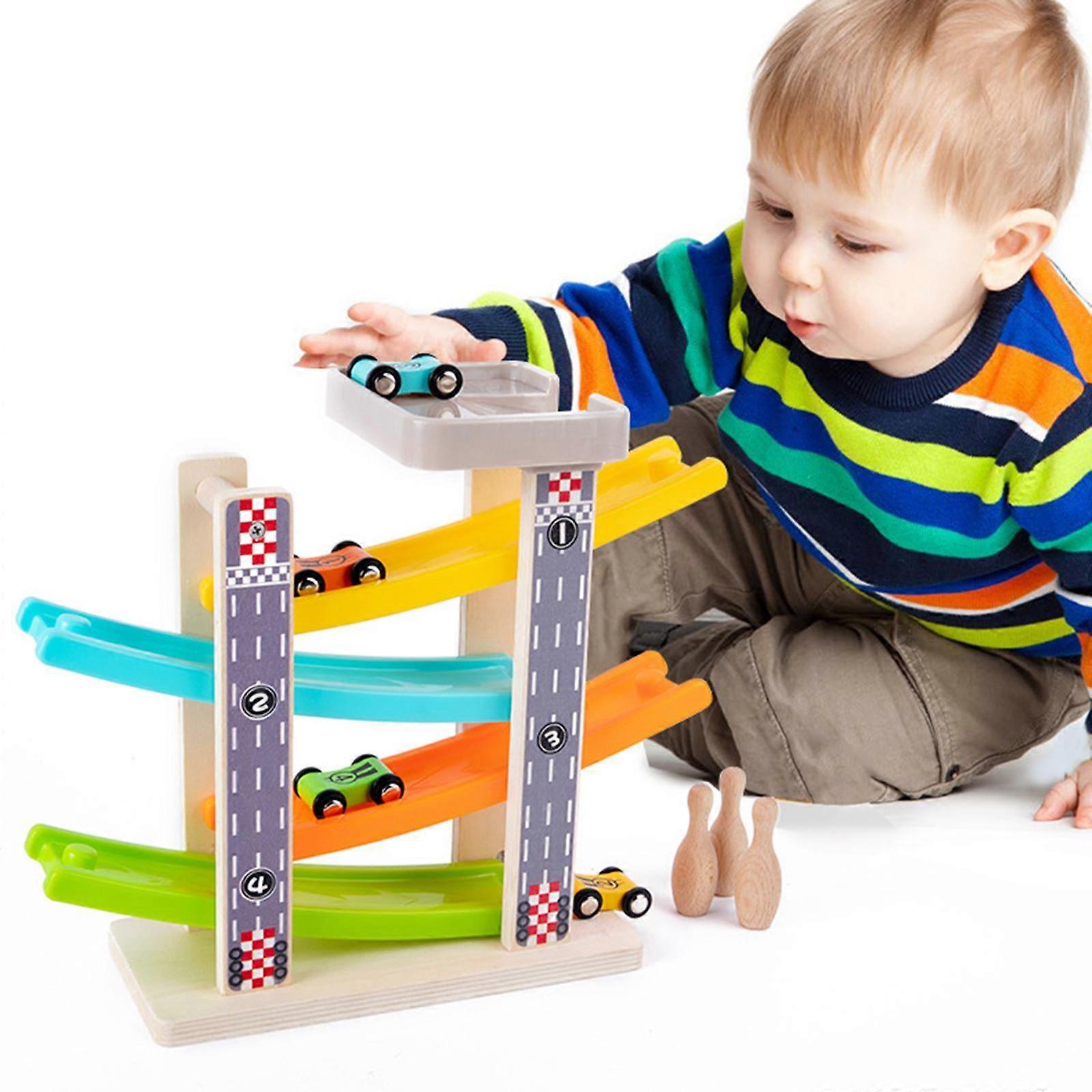 4 Layers Wooden Ramp Race Track Car Playset Motor Skill | Fruugo UK