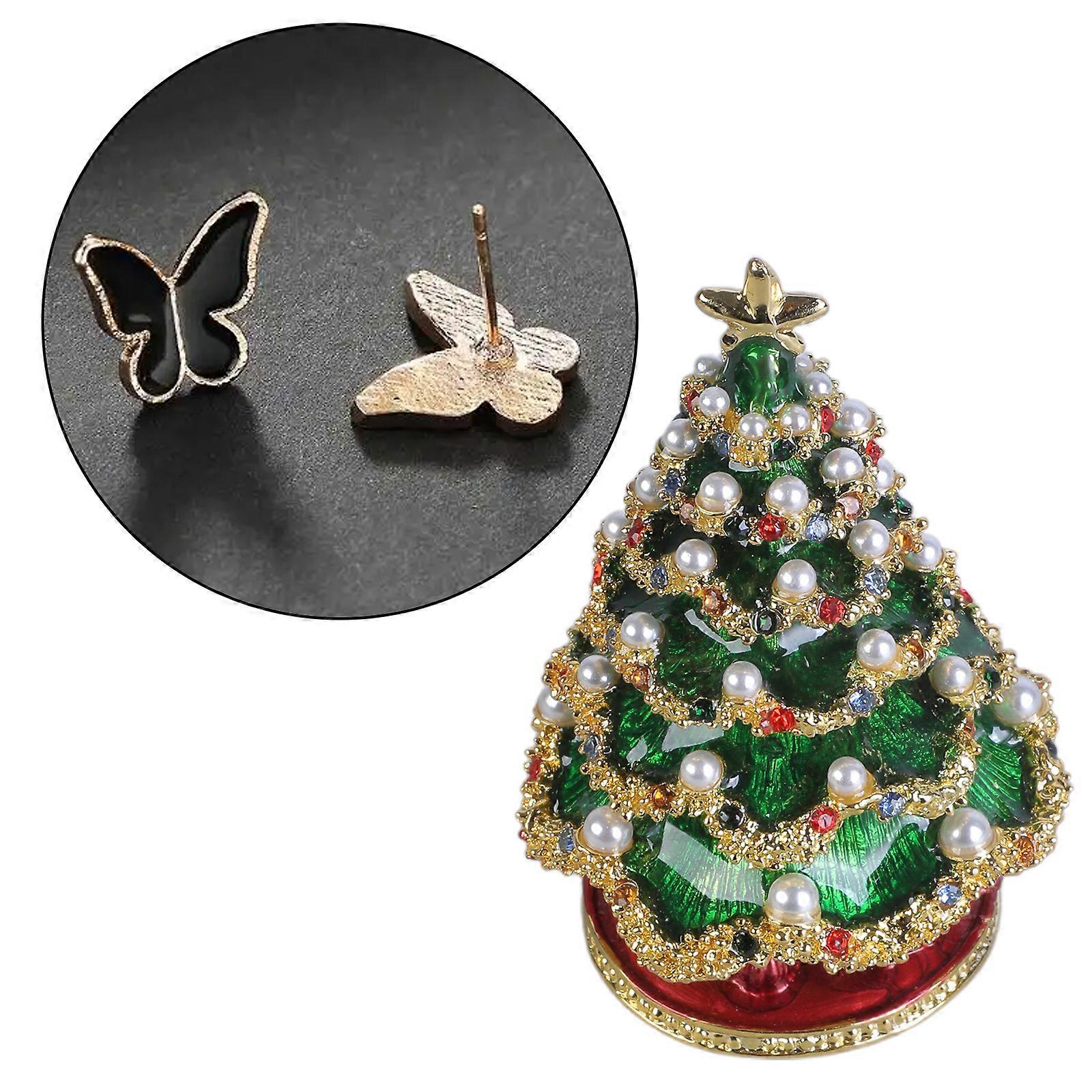 Hand Painted Christmas Tree Trinket Organizer Metal Enamel Necklace ...