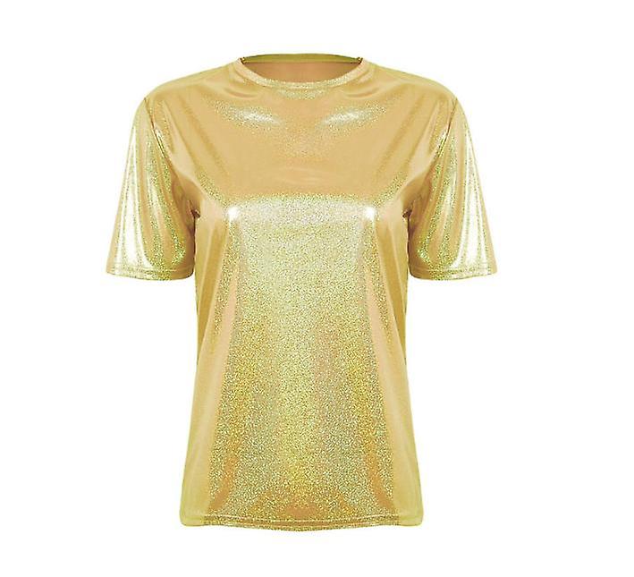 Women's T Shirts Metallic Top Crewneck Shiny Tees | Fruugo UK
