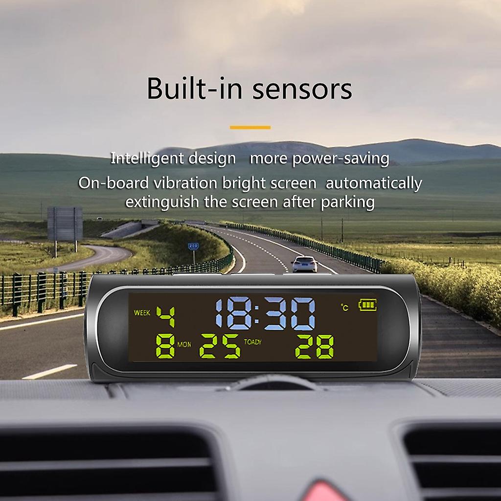 Solar Powered Digital Clock Automotive Interior Accessories Universal ...