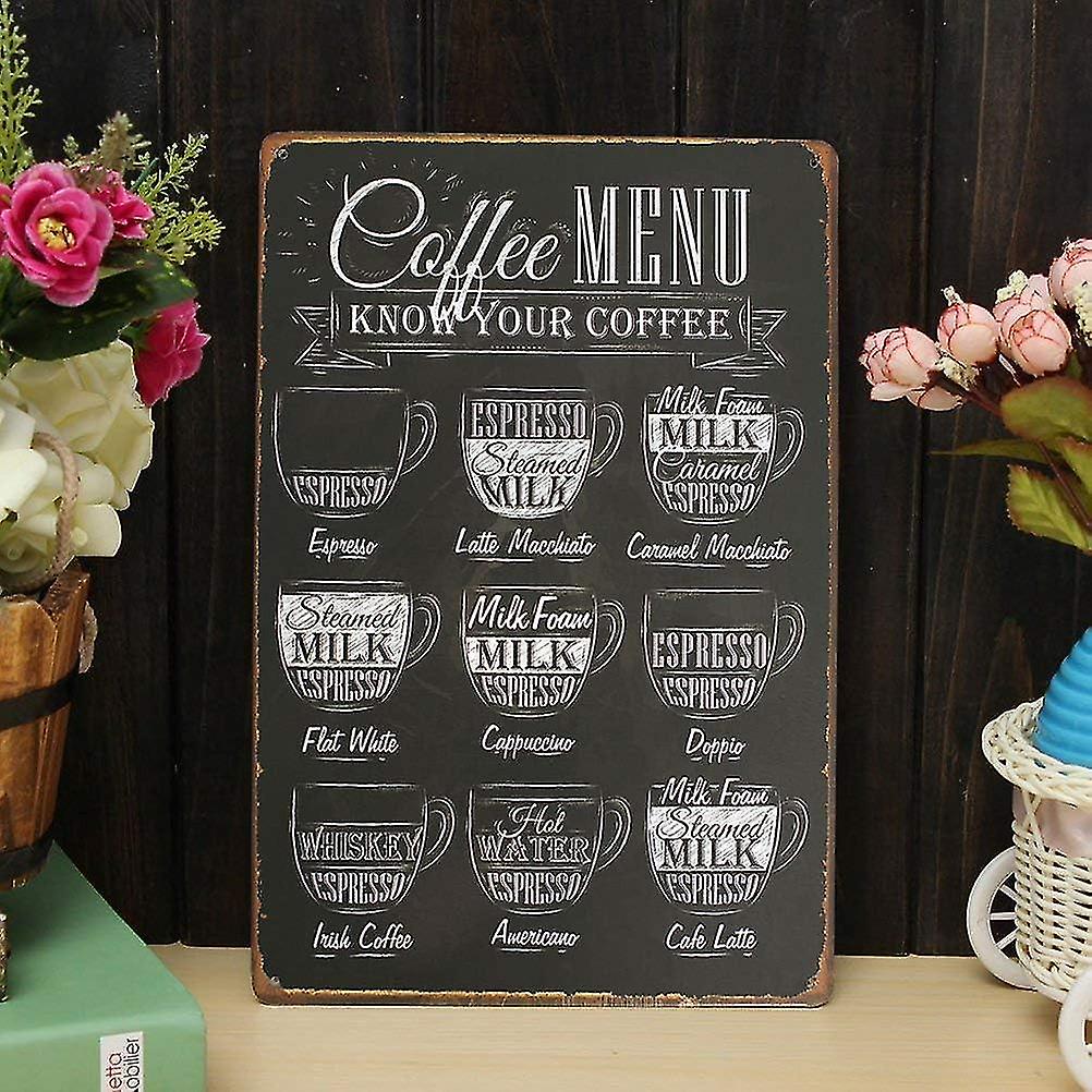 Coffee Menu Know Your Coffee Latte Espresso Metal Tin Sign, Vintage ...