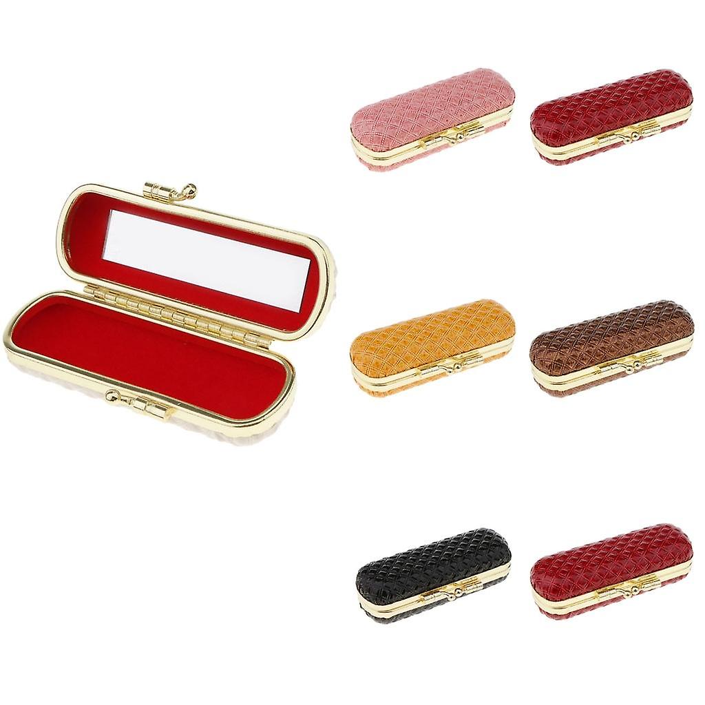Leather Lipstick Lip Gloss Case Storage Box Balm Holder With Mirror Red ...
