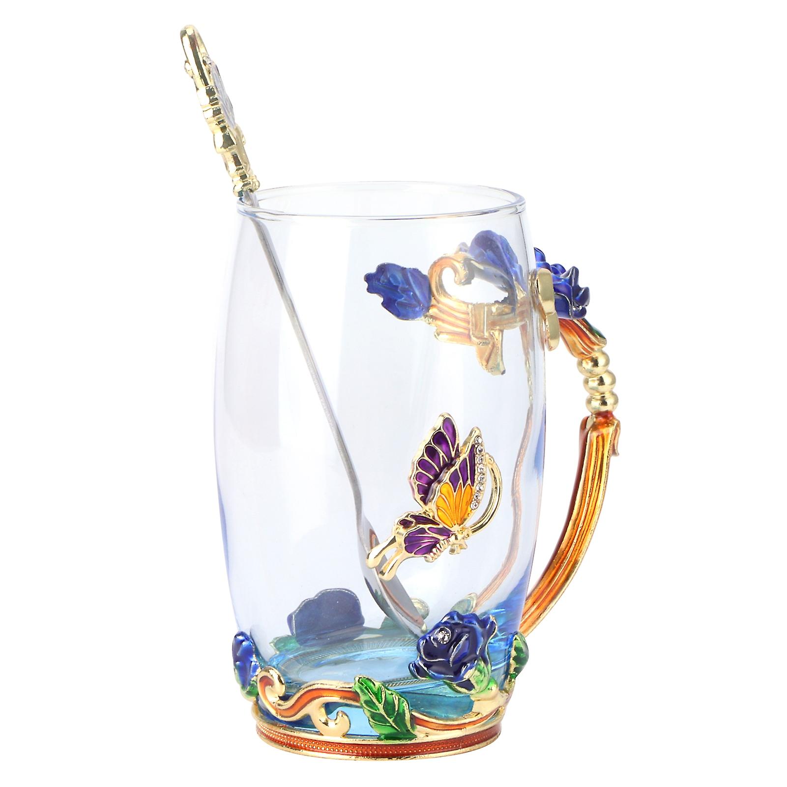 Blue Rose Glass Cup 350ML - Innovative Flower Tea Cup with Spoon ...