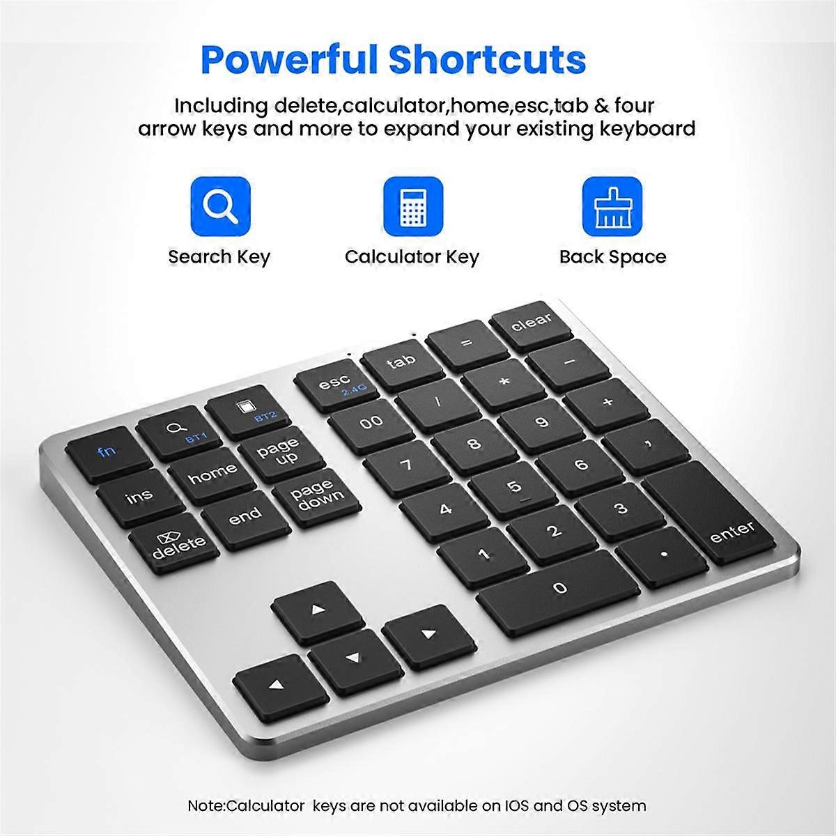 2.4G Bluetooth Number Pad Ultra-Thin Wireless Numpad USB Rechargeable ...