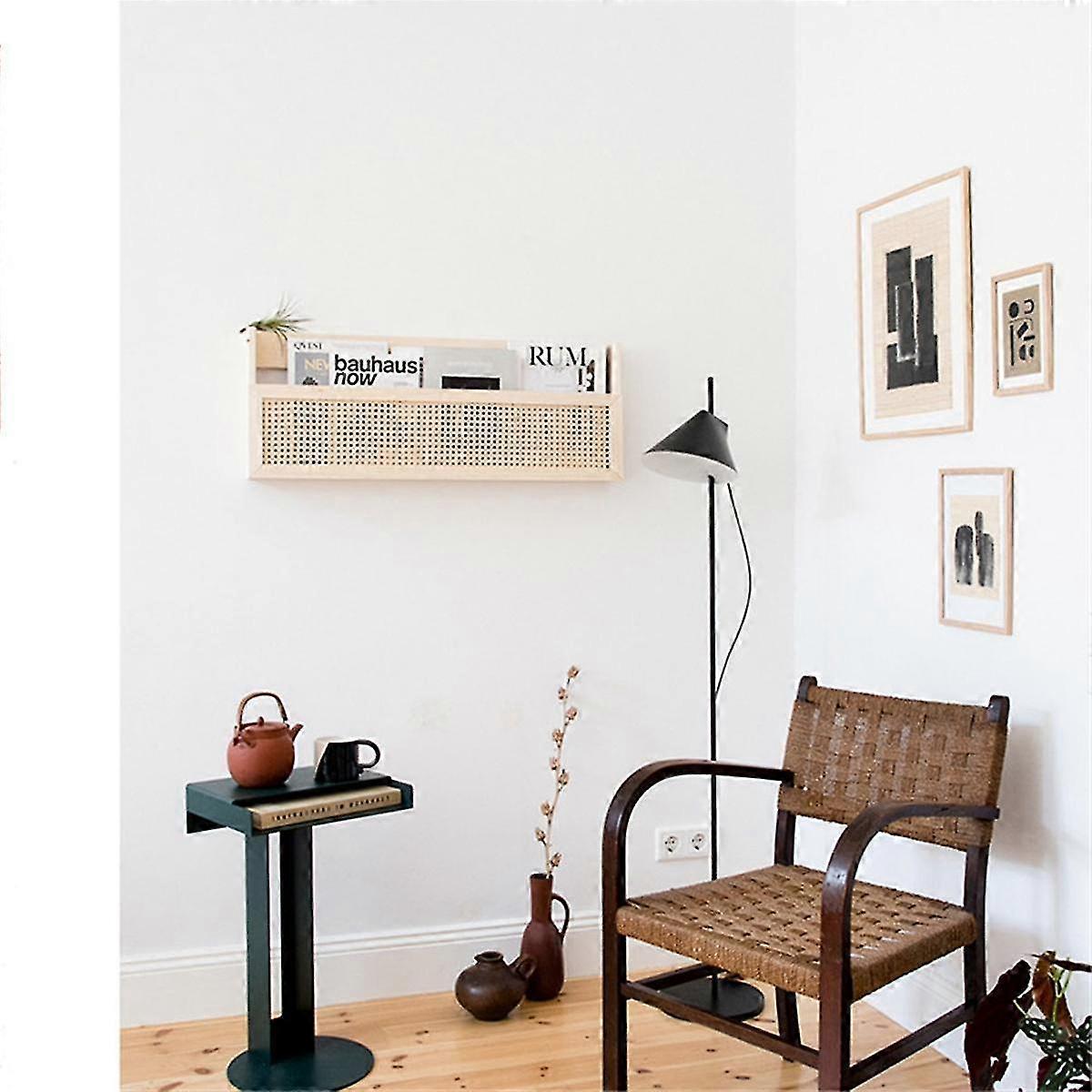 Wooden Magazine Wall Rack with Rattan File Holder Hanging File Rattan ...