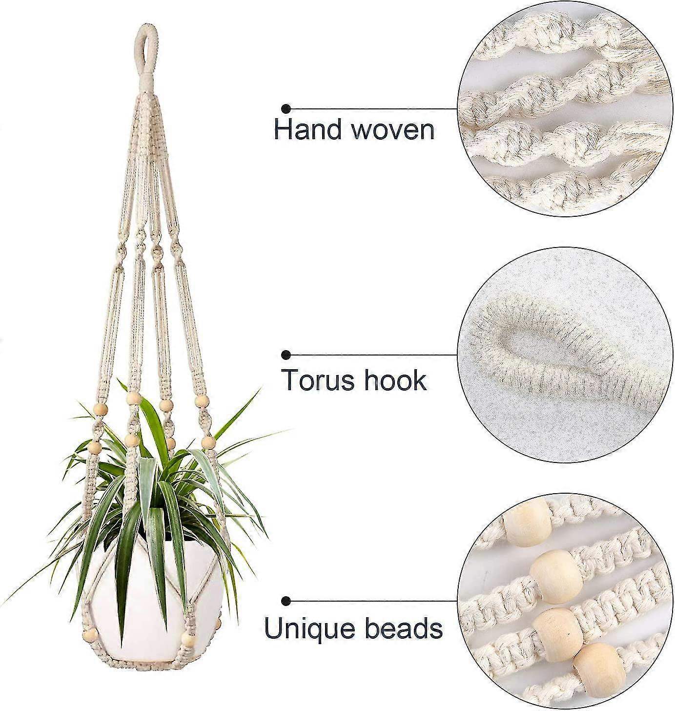 Set Of 2 Macrame Hanging Baskets Cotton Rope Hanging Basket Flower Pot ...