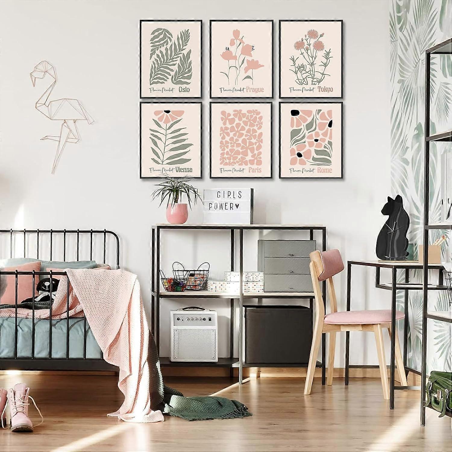 Flower Market Posters, Boho Botanical Floral Wall Art Prints Blush Pink ...