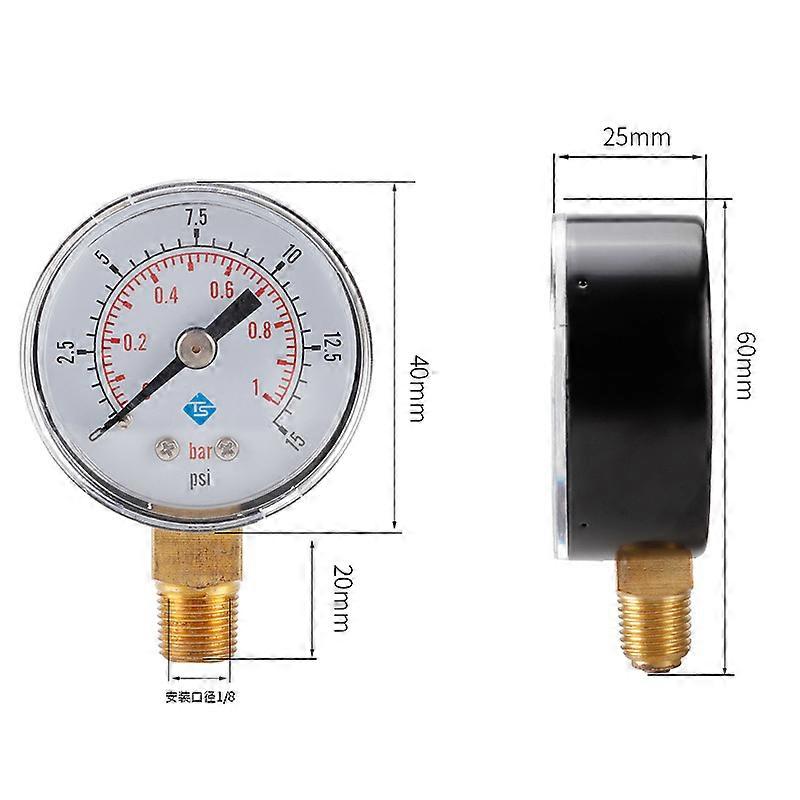 Pressure Gauge, 0-60 psi/0-4 bar, Rust-free iron casing, 1/8" BSPT ...