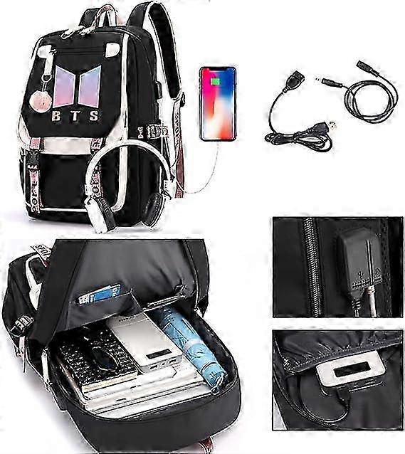Kpop BTS School Backpack Merchandise, Features USB and Audio Cable ...