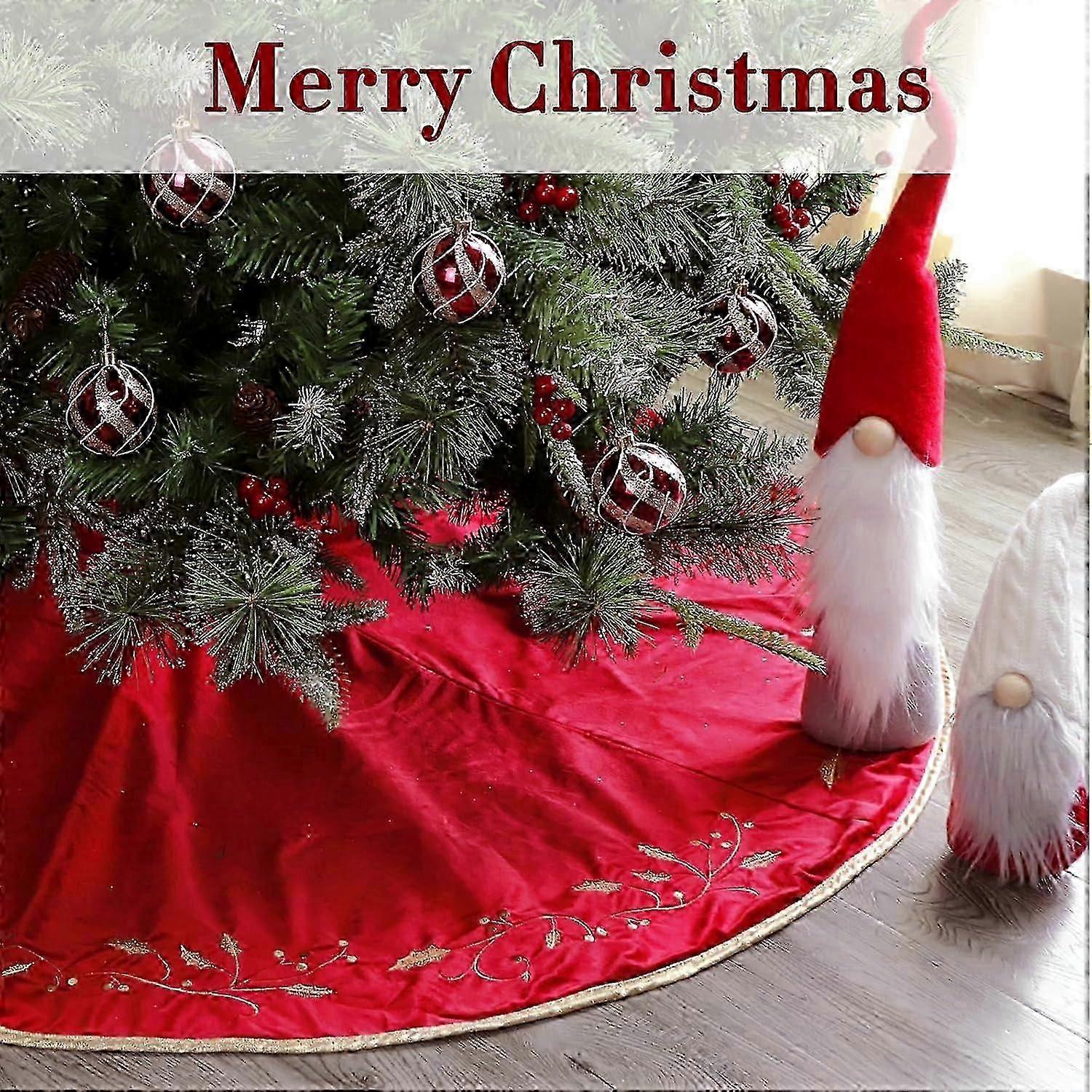 Christmas Tree Skirt, 48 inches Red Luxury Velvet Plush Fur Skirts with ...