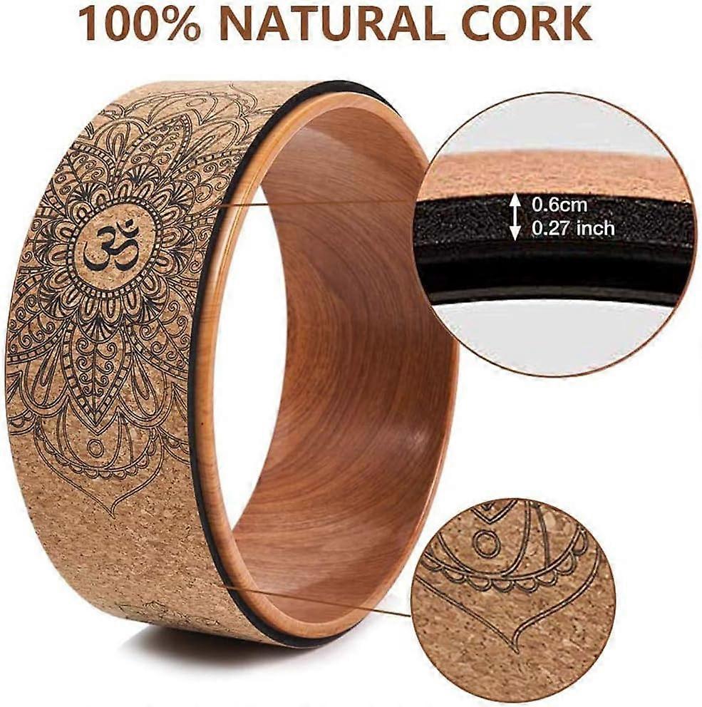 Cork Yoga Wheel for Backbends and Inversions, Mandala Print, Wood Look ...