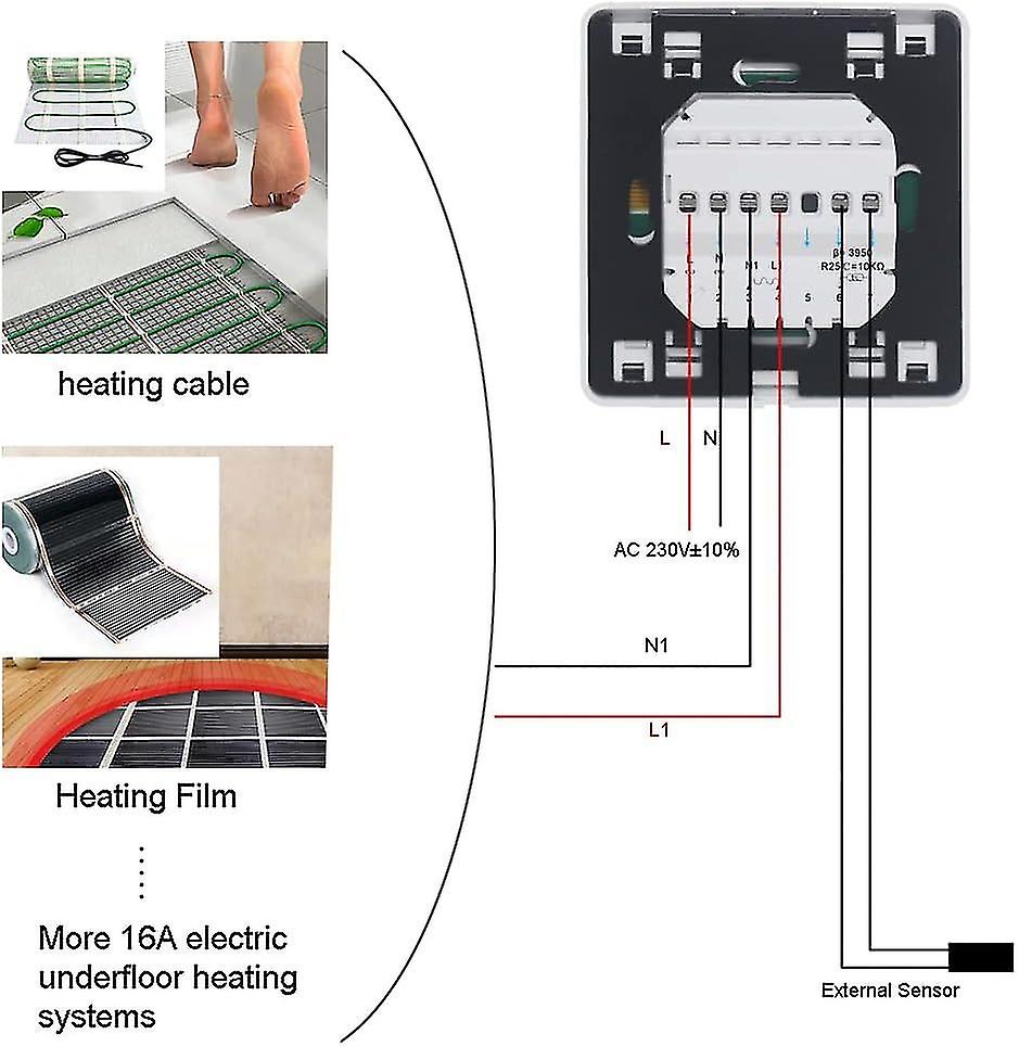 2024 16a Programmable Electric Floor Heating Thermostat With Sensor ...