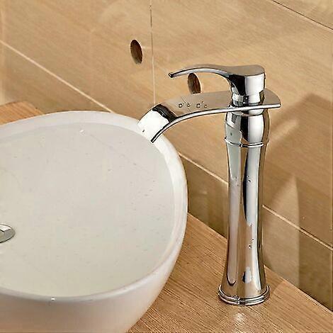 Modern Round Basin Mixer Tap with High Spout Cascading Elongated Spout ...