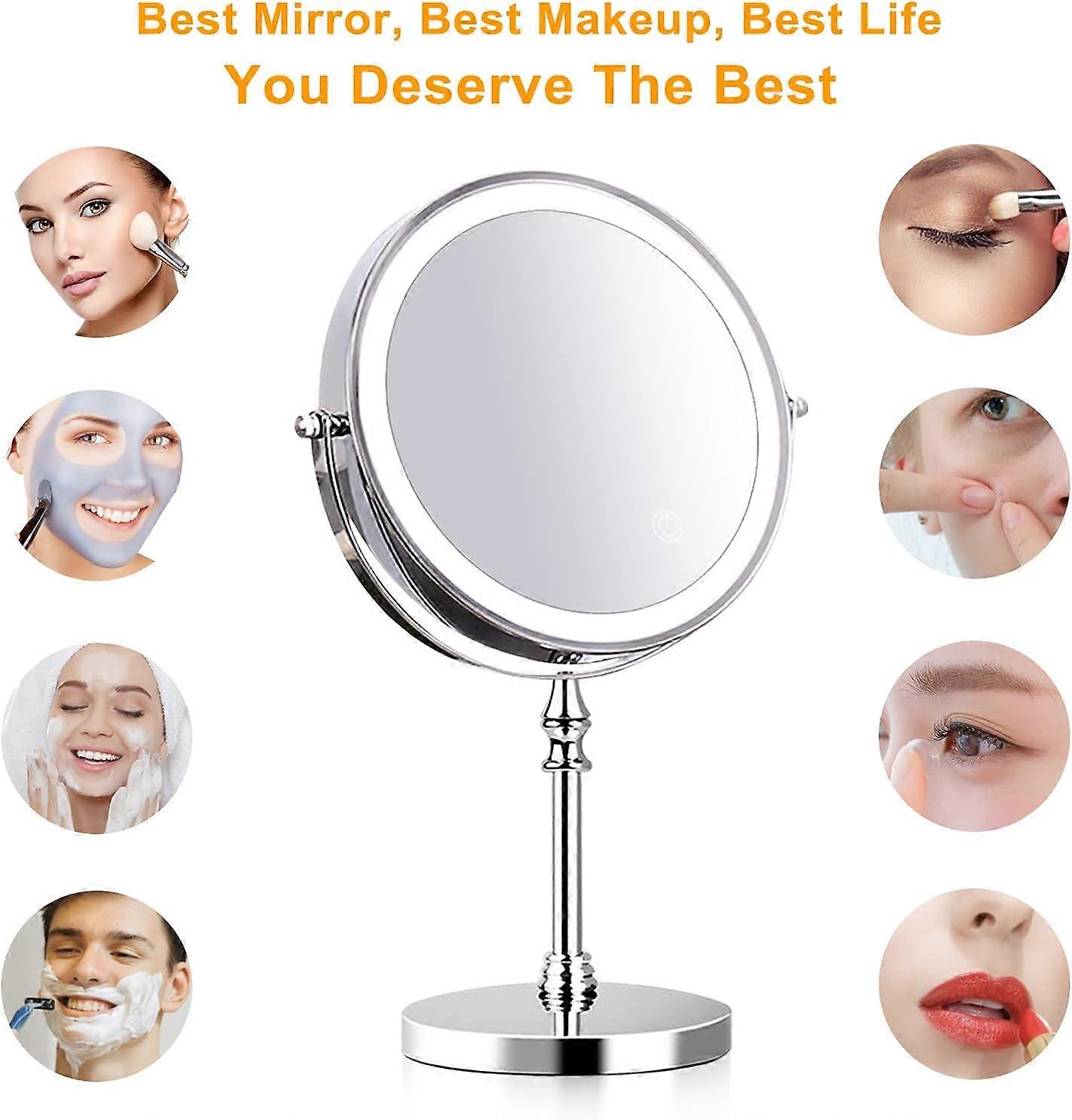 Makeup Mirror with Lights USB Rechargeable 8 Inch 3 Color Lights Two ...