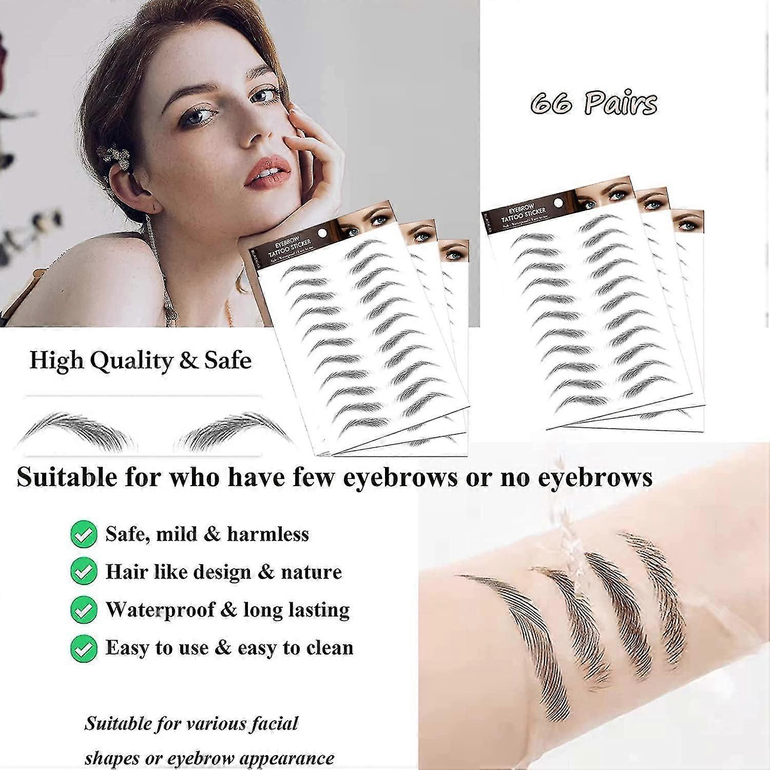 66 Pairs Eyebrow Tattoo Stickers 4d Hair-like Authentic Eyebrows ...