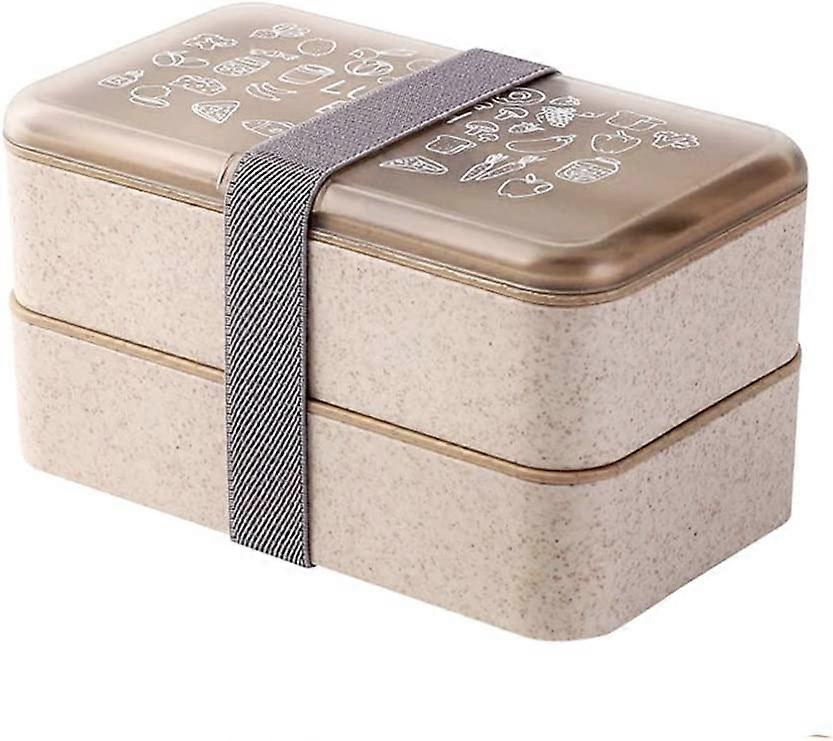 Box Lunch Box 2 Tiers BPA Free with Reusable Cutlery Japanese Style ...