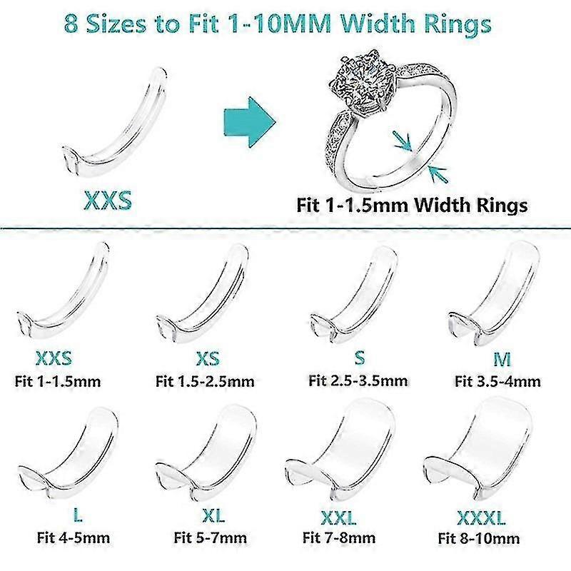 8 Sizes Silicone Invisible Clear Ring Size Adjuster Resizer Loose Rings ...