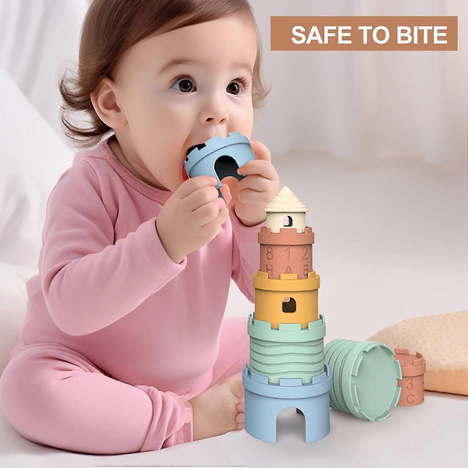 1 Set Baby Stacking Toy Smooth Edge Safe No Odor Anti-cack Silicone ...