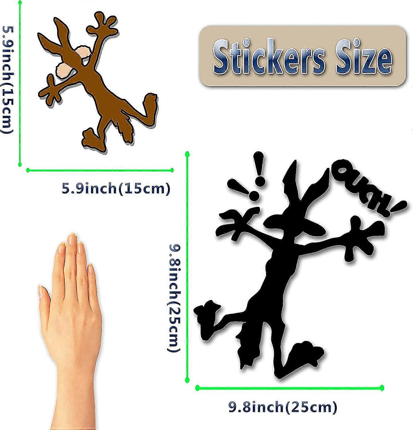 2 Pcs Reflective Dent Fix Car Decal, Cartoon Coyote Splat Hitting Wall ...