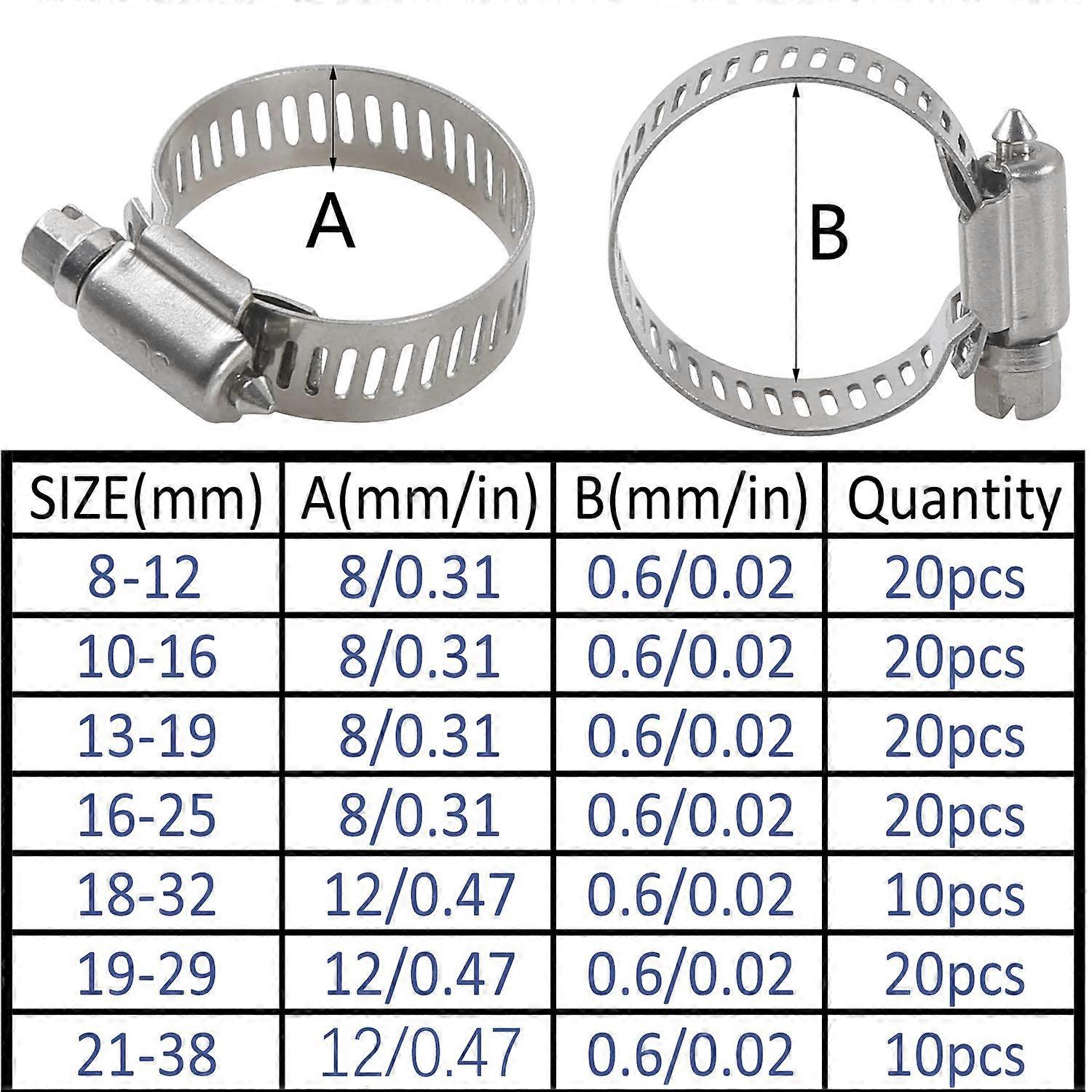 Hose Clamp Clamps 10-16mm Adjustable 304 Stainless Steel Hose Clips ...