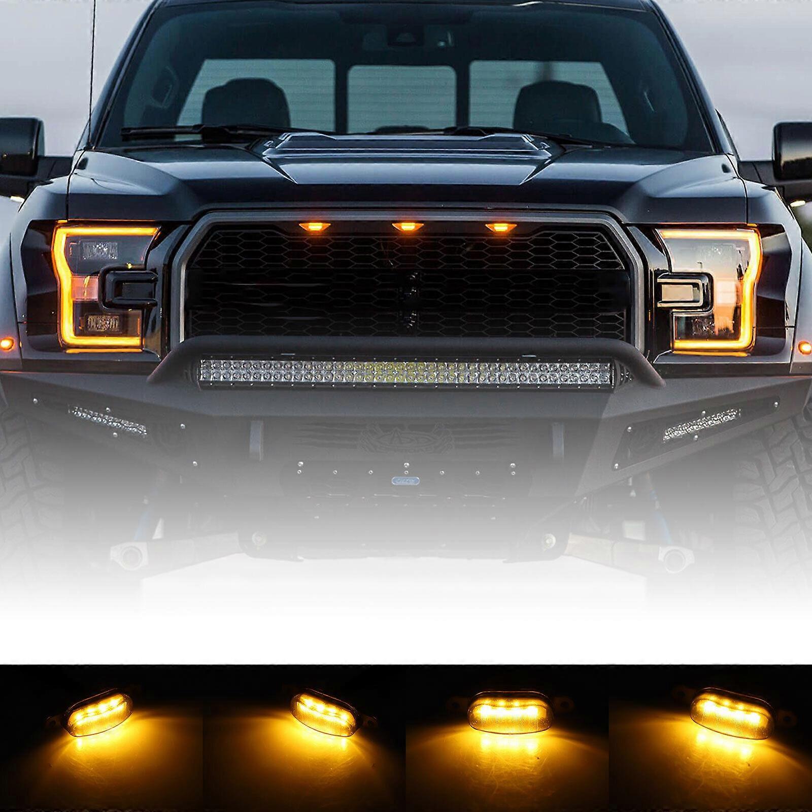3x Raptor Style Smoked Amber LED Front Grill Lights Kit For Ford F150 ...