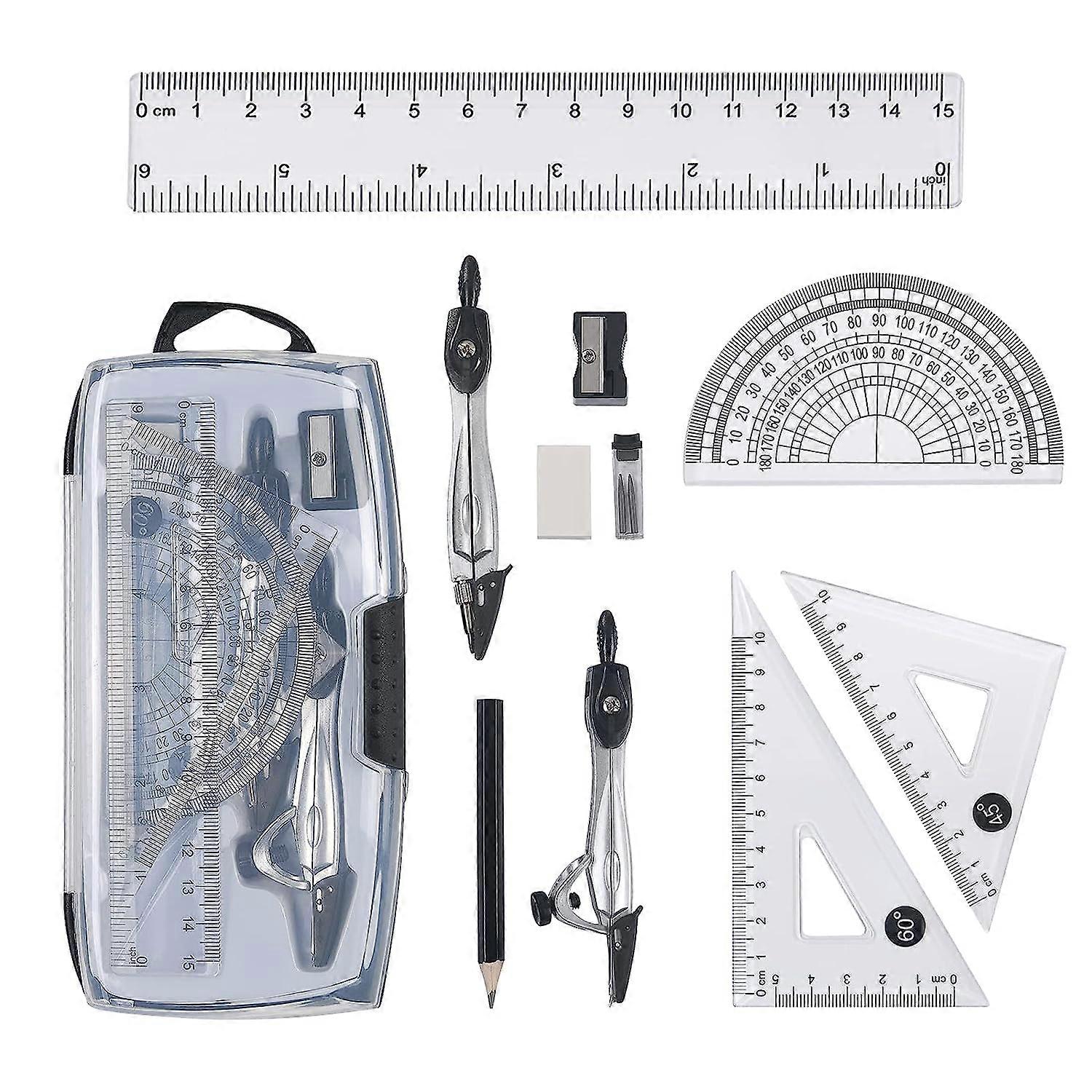Geometry Compass Set, 10 Piece Math Set in Suitcase, Educational ...