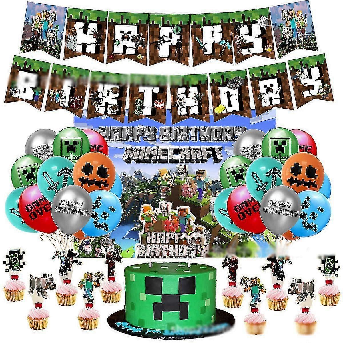 Minecraft Game Themed Kids Birthday Party Supplies Kit Balloons Banner ...