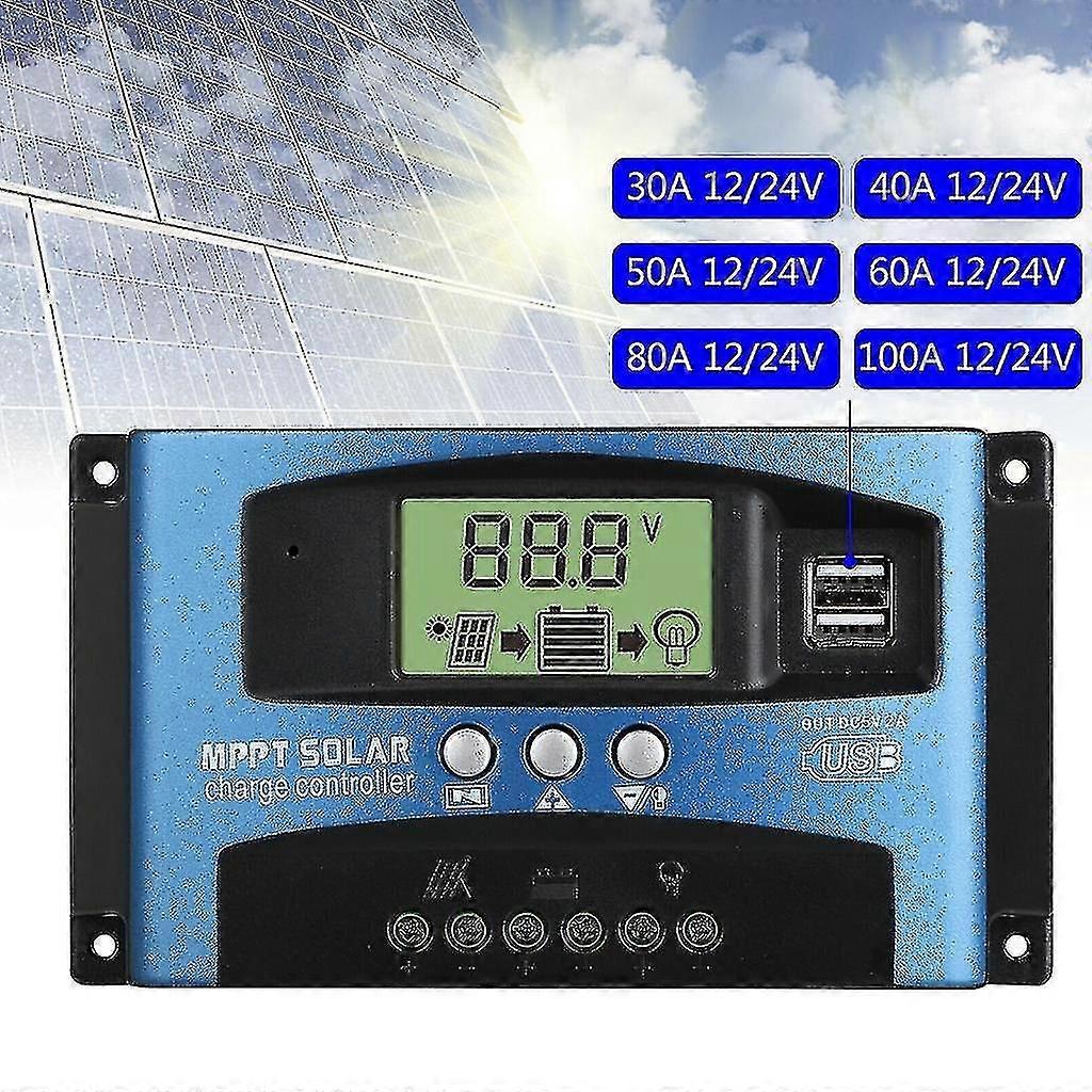 MPPT Solar Charge Controller 30A-100A Dual USB & LCD Display 12V/24V Auto for RV/Boat/Off-Grid ...